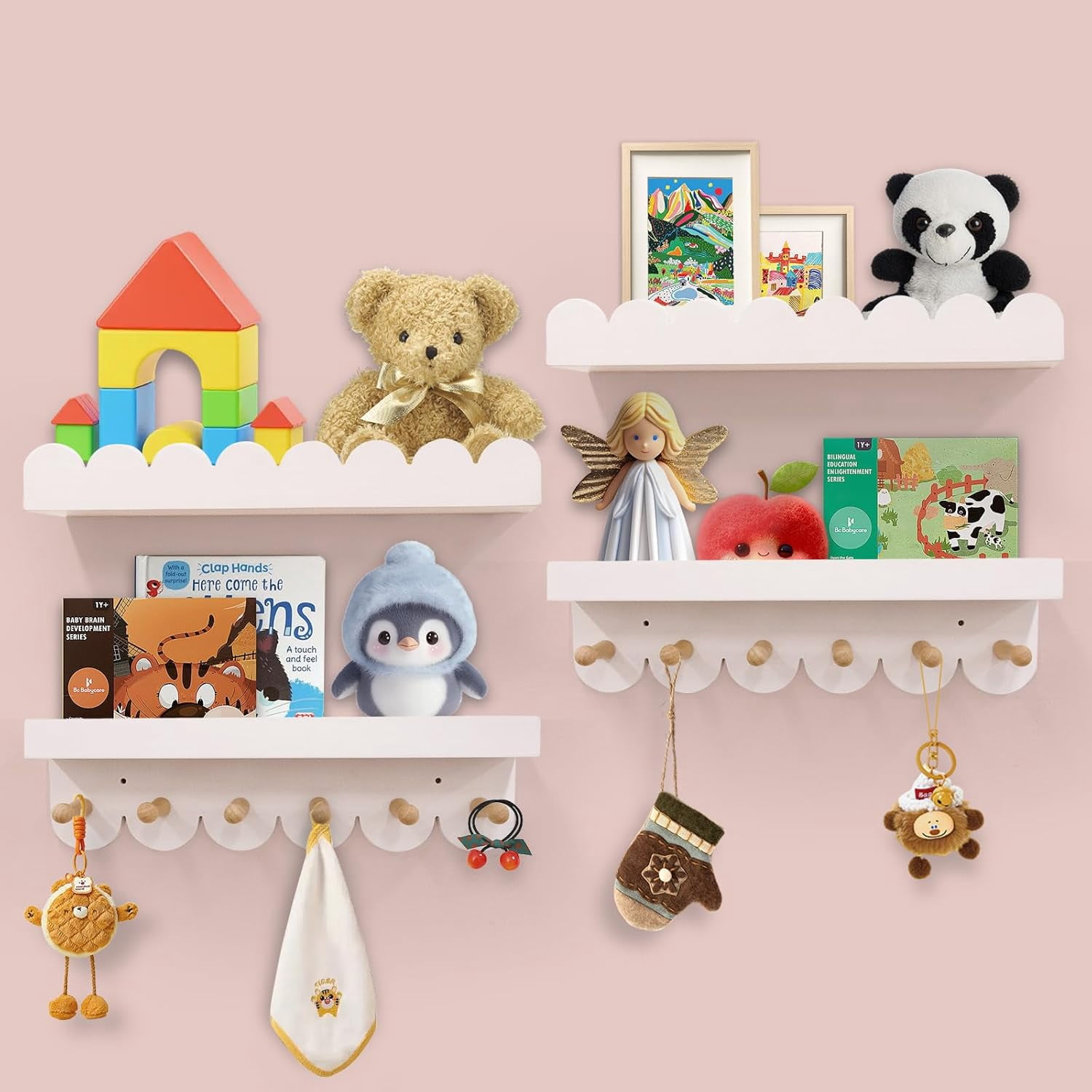 hltyshu Floating Nursery Book Shelves for Wall 16'' Wood Book Shelf for ...