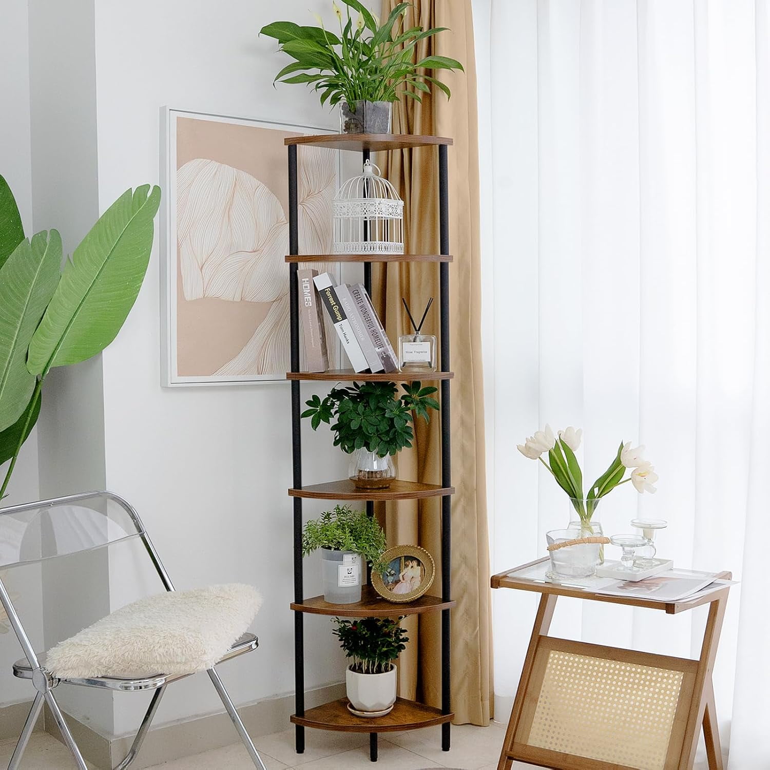 hltysip 3 Tier Corner Shelf Stand 28 Inch Rustic Industrial Corner ...