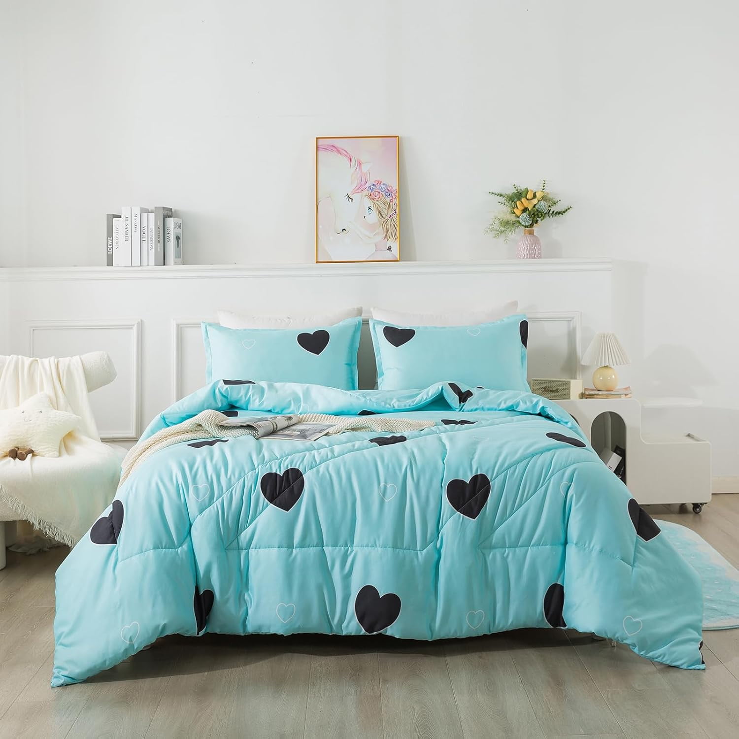 hltysip Caressma Love Pattern Girls Pink Comforter Set Queen Size Blush ...