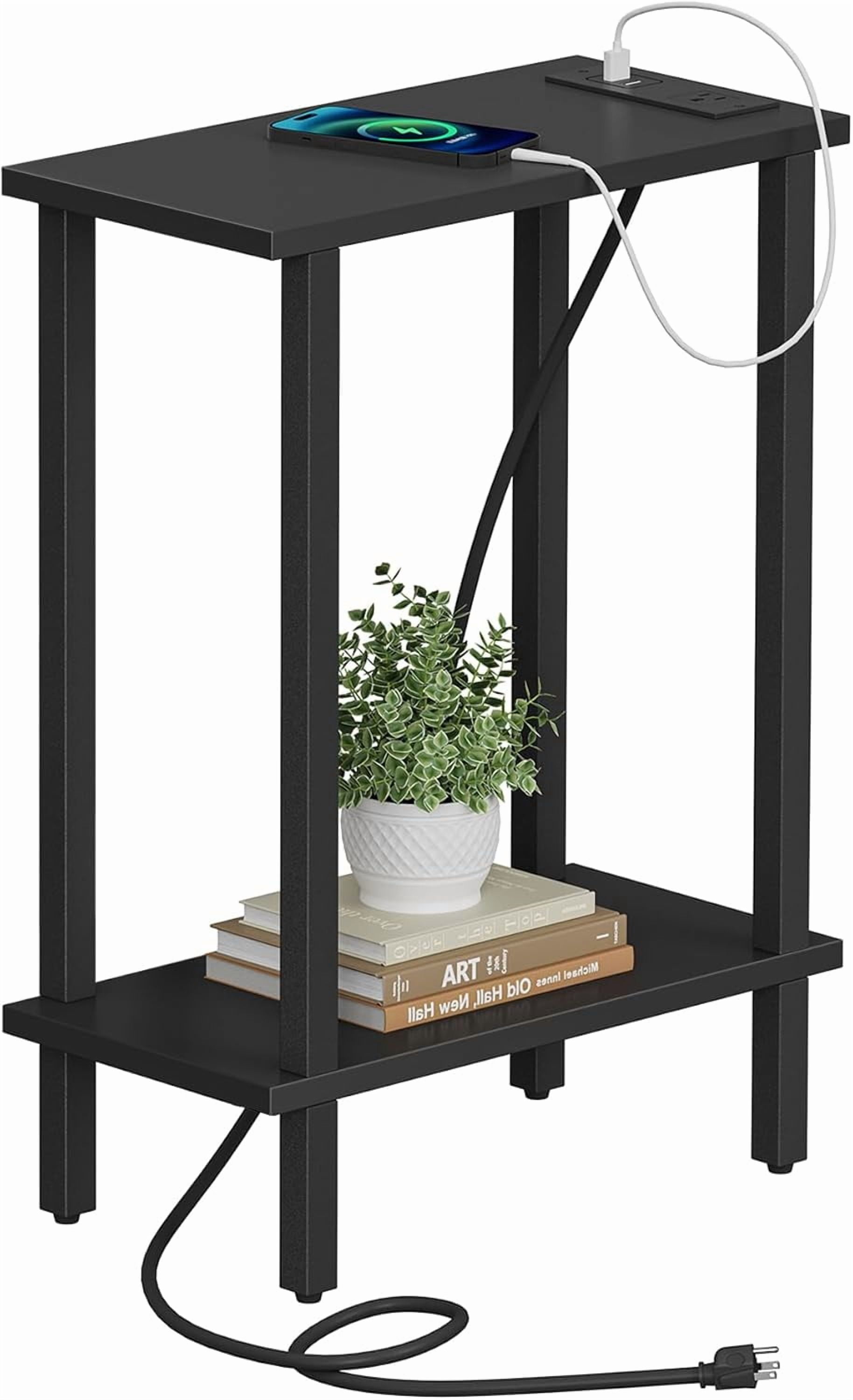 hltuyspb Narrow Side Table with Charging Station Small End Table with ...