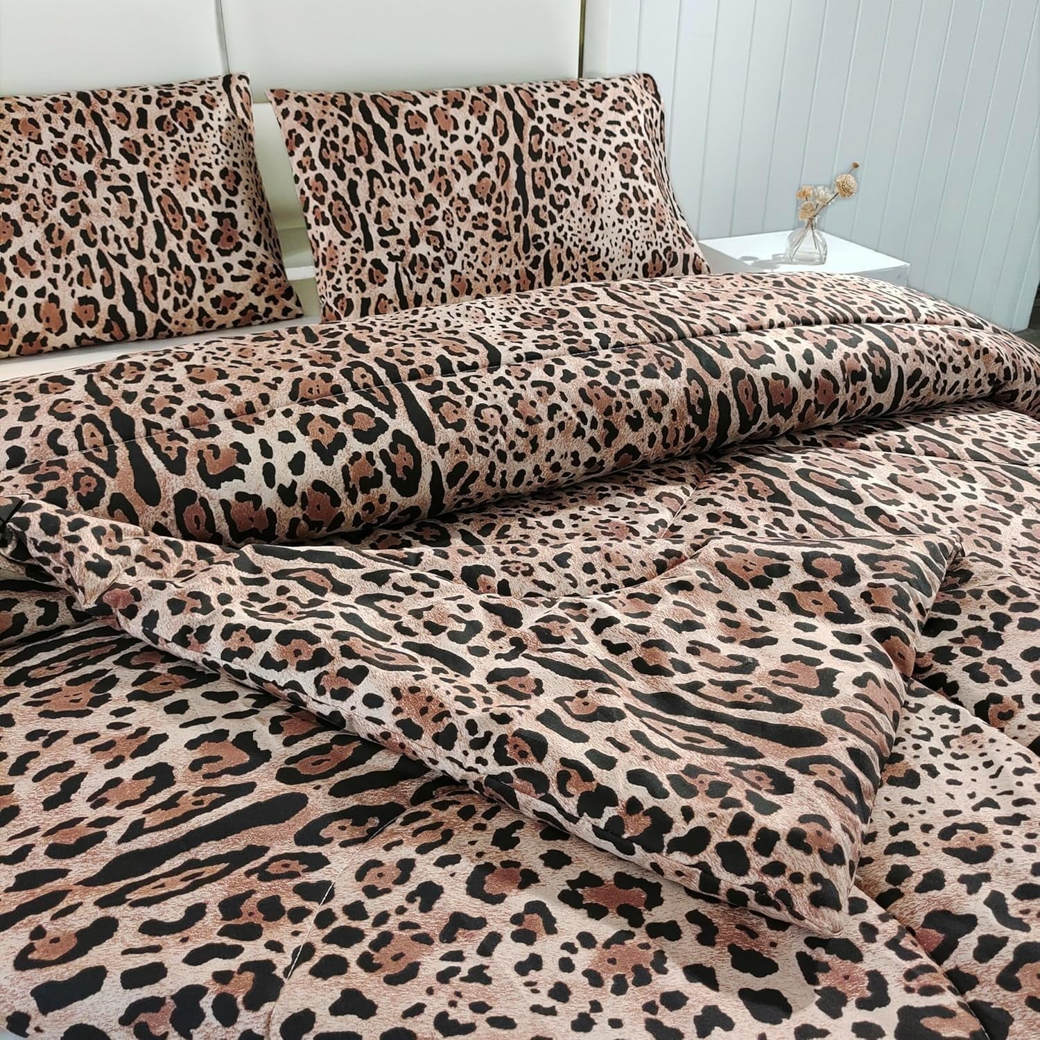 hltysip SDY 3PCS Cheetah Comforter Set Queen Soft Leopard Print Bedding ...