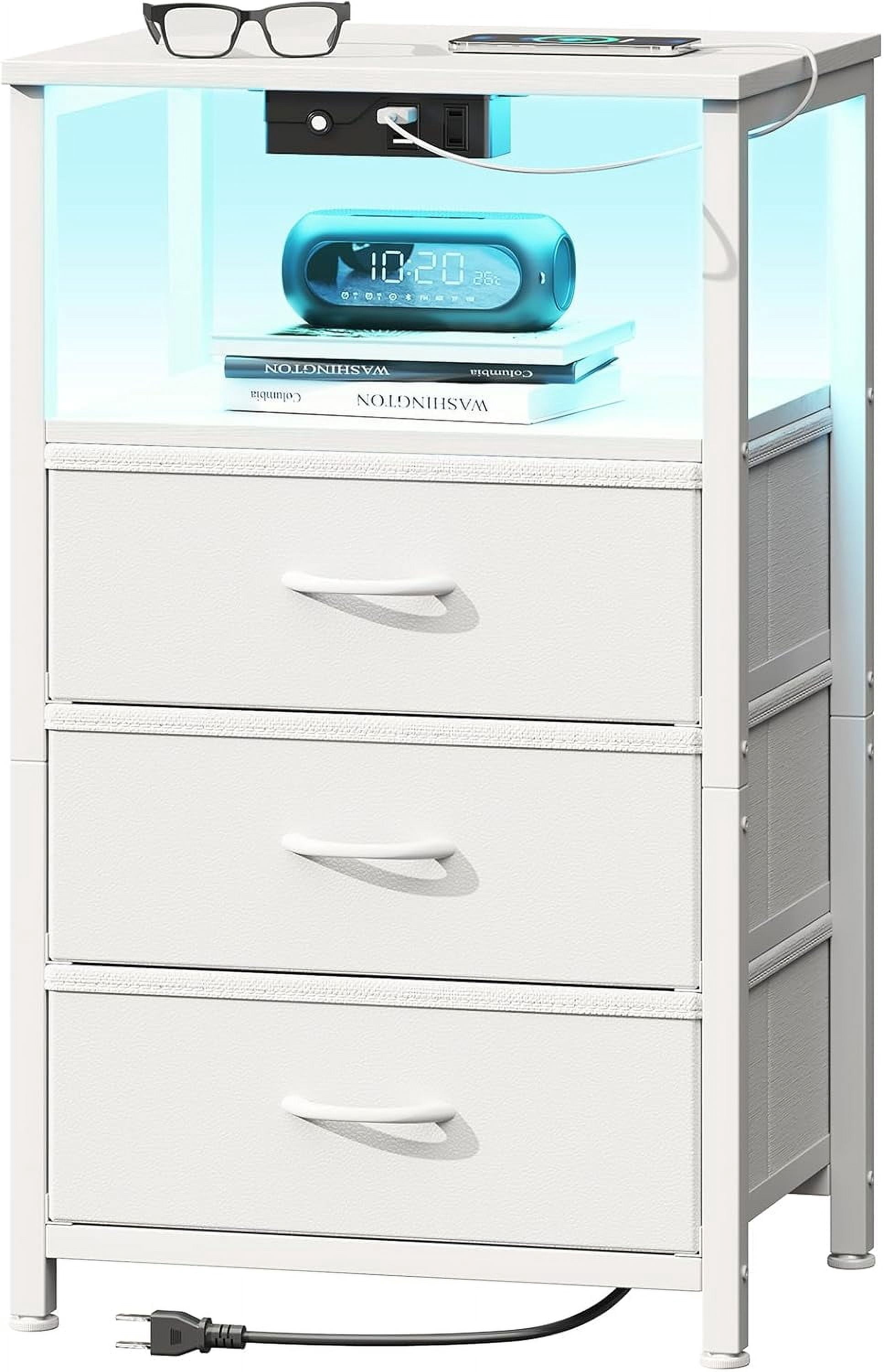 hltysip White Night Stand with Light Strip and Charging Station \u2014 ...