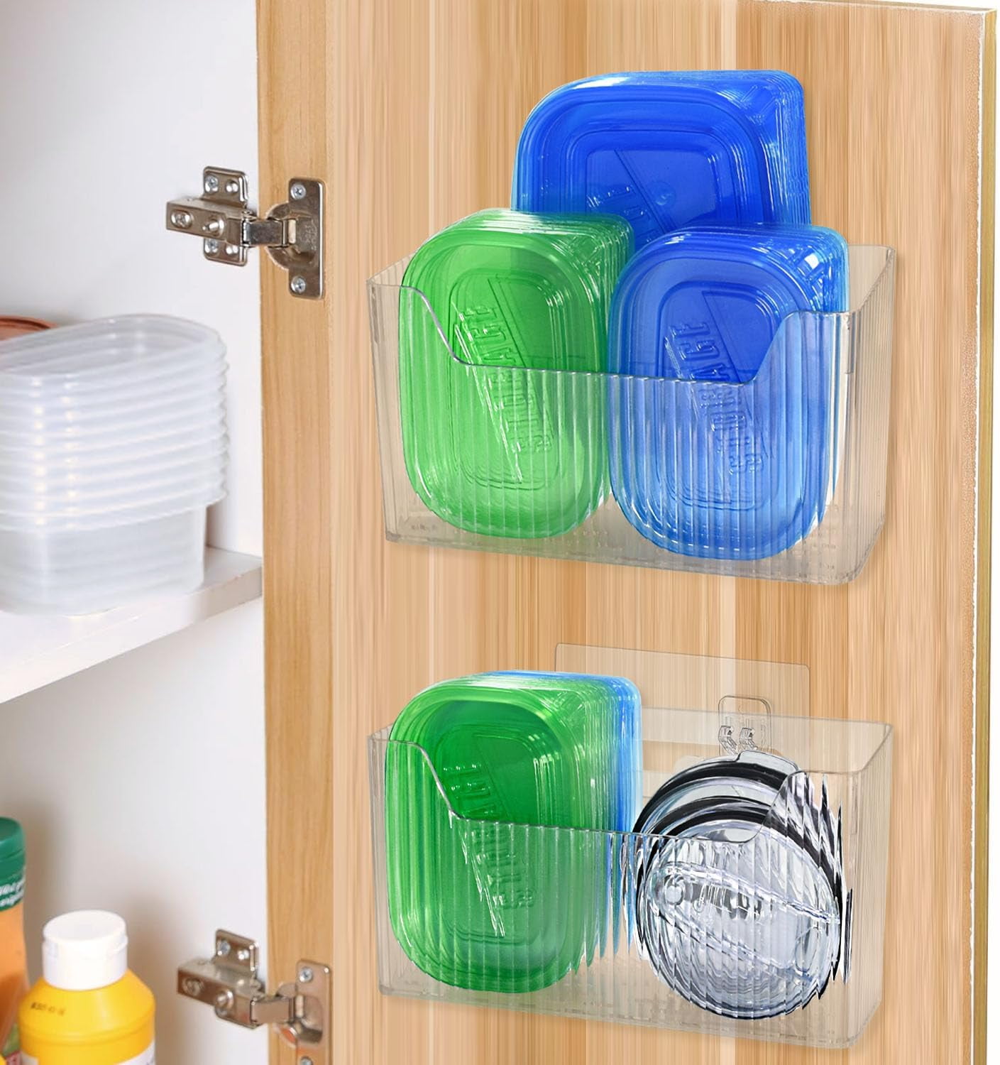 hltysuo 2 Pack Adhesive Cabinet Door Organizer Storage Caddy Clear Lid ...