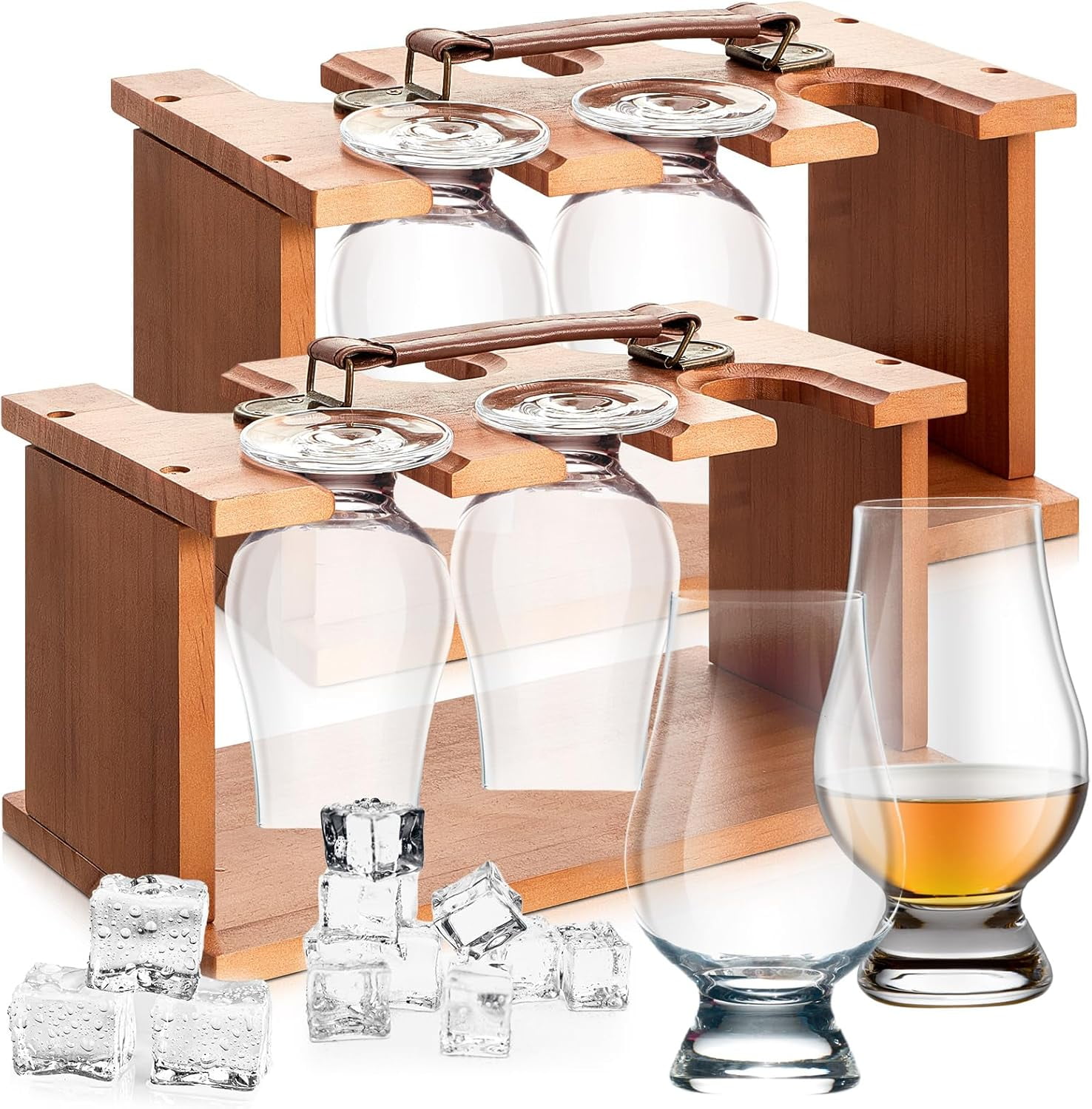 hltysuo 2 Pack Wooden Whisky Glass Holder Whiskey Tasting Glass Rack ...