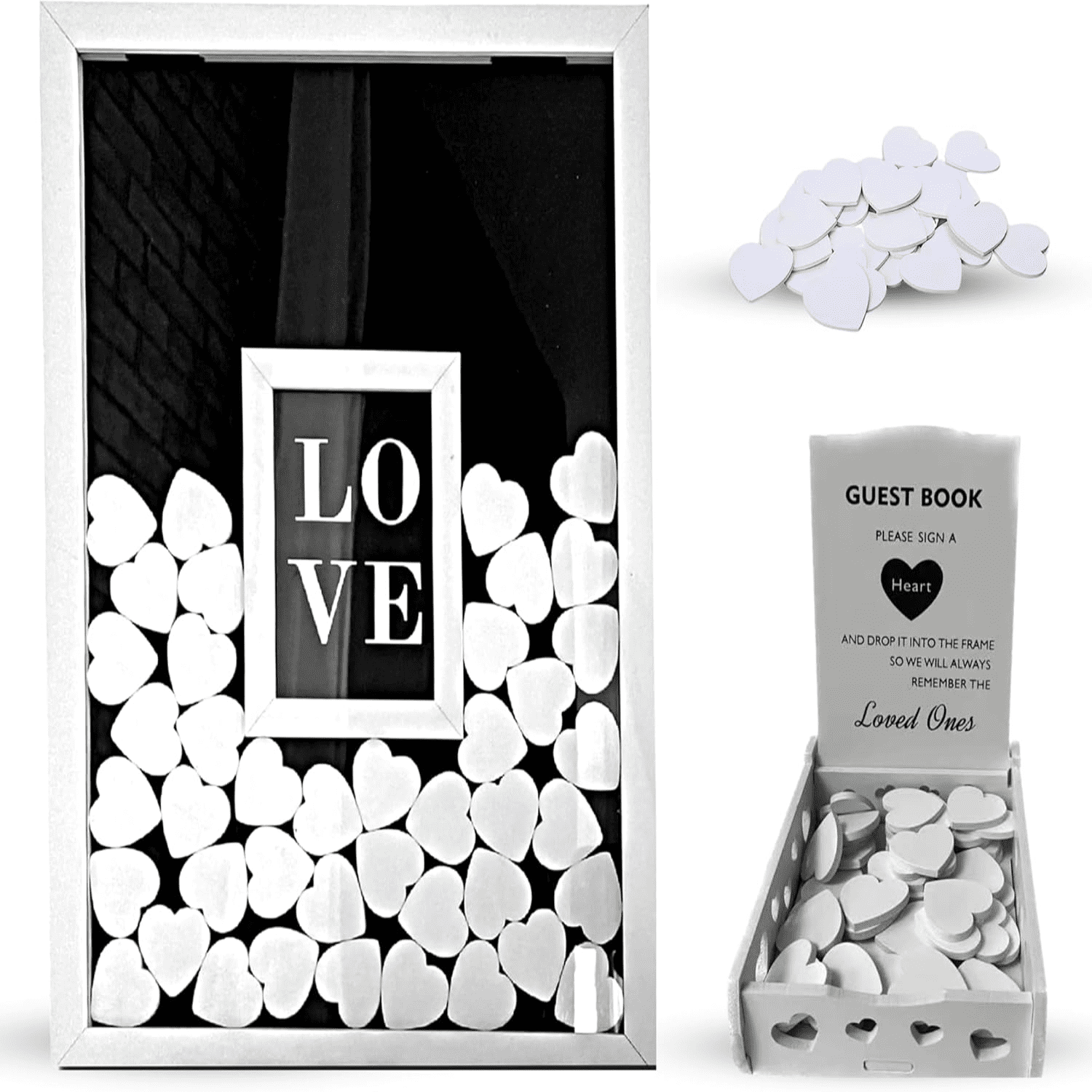 hltysuo Blue Whales Wedding Guest Book with 65 Hearts and a Wooden ...