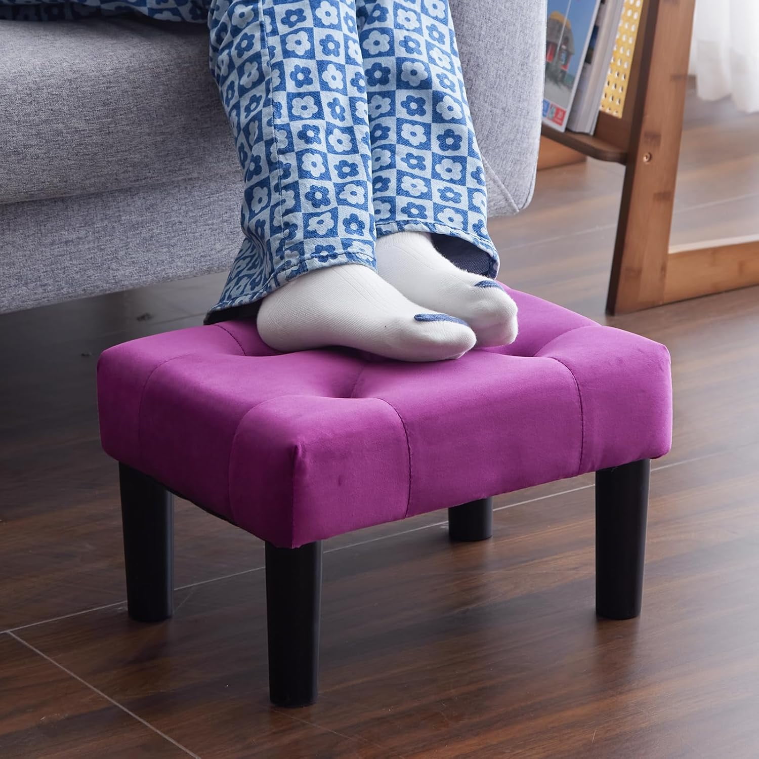 sasyxdc Pink Foot Stools Ottoman Small Soft Footrest Ottoman with Wood ...