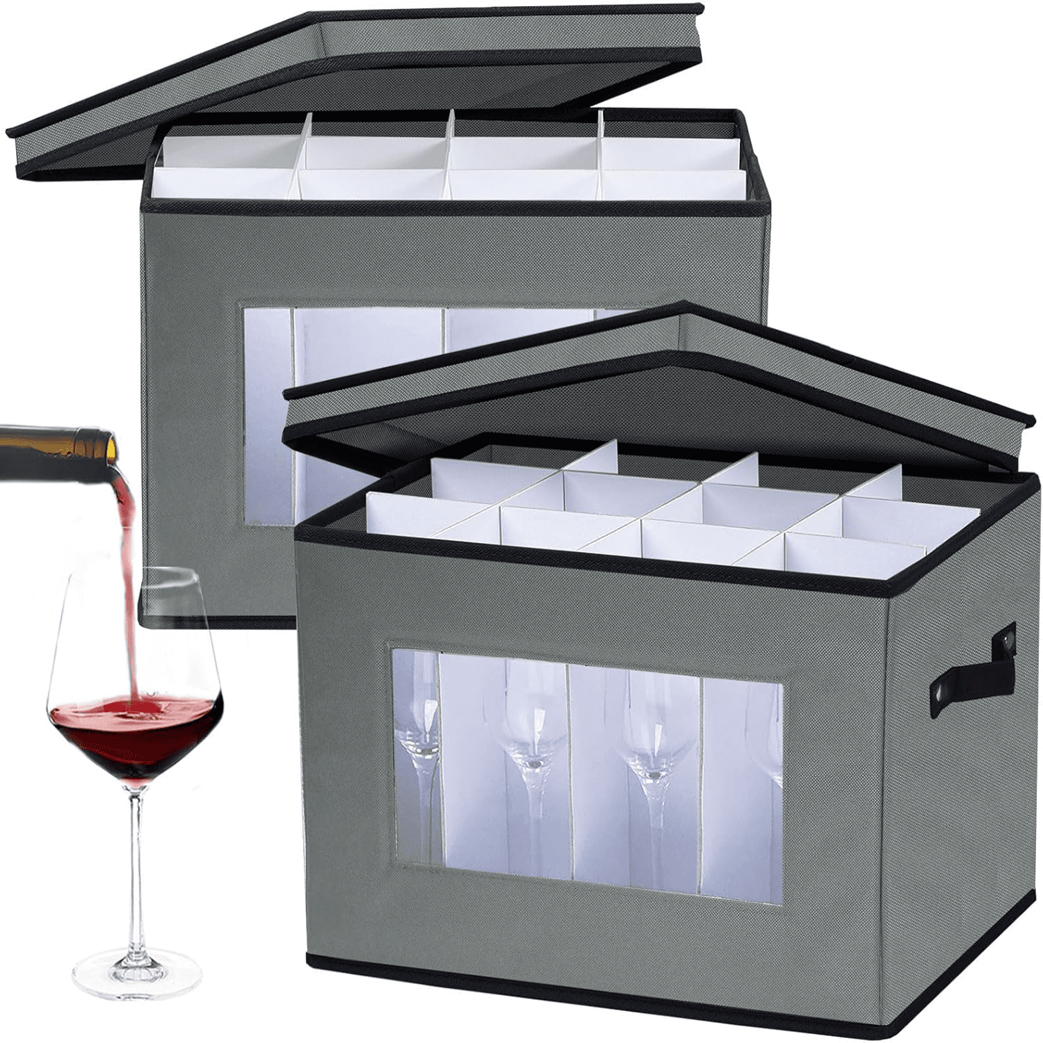 hltysuo Stemware Storage Cases 2Pack Stackable China Storage Containers ...