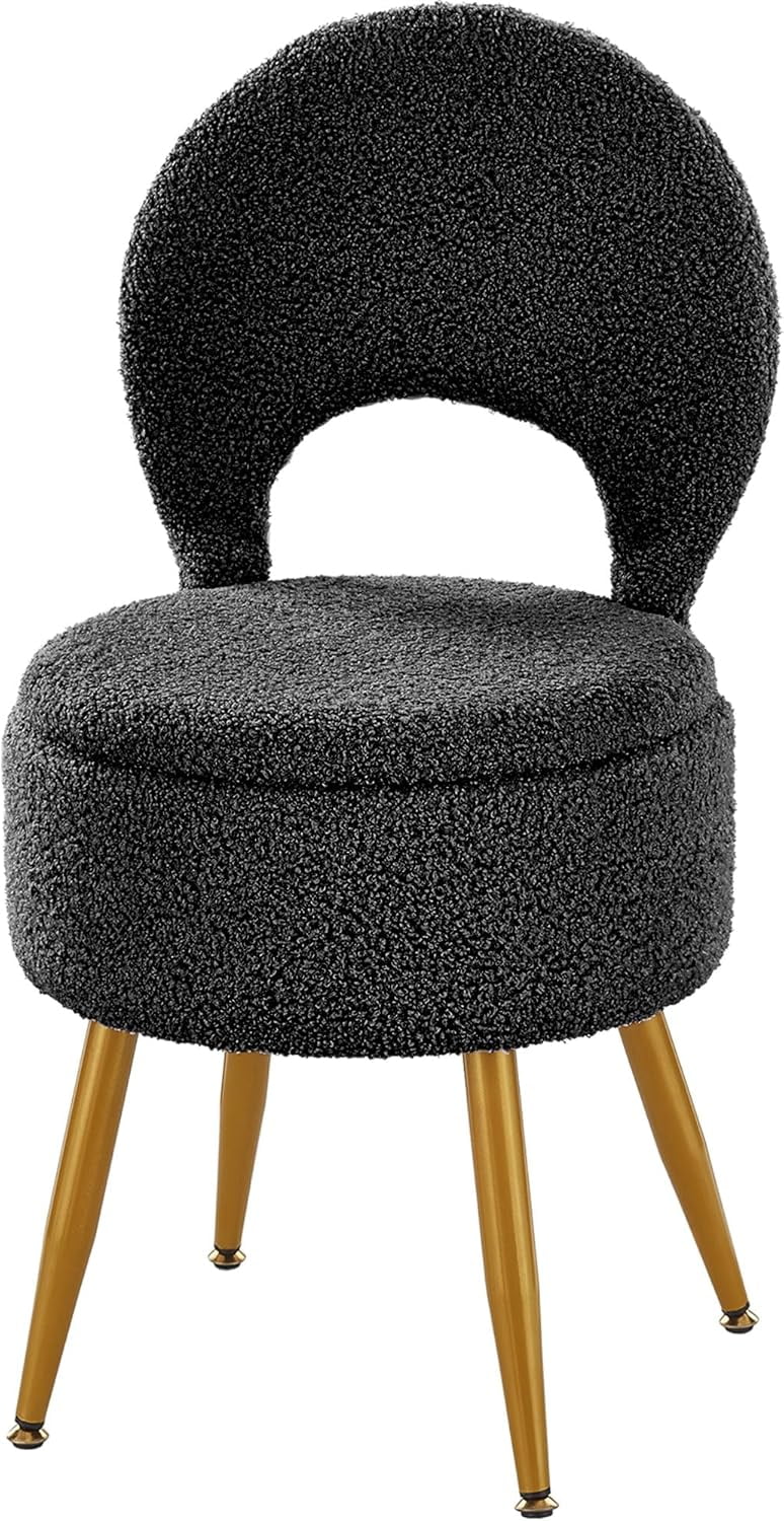 hltyuip Vanity Stool with Storage and Backrest Folding Back & Velvet ...