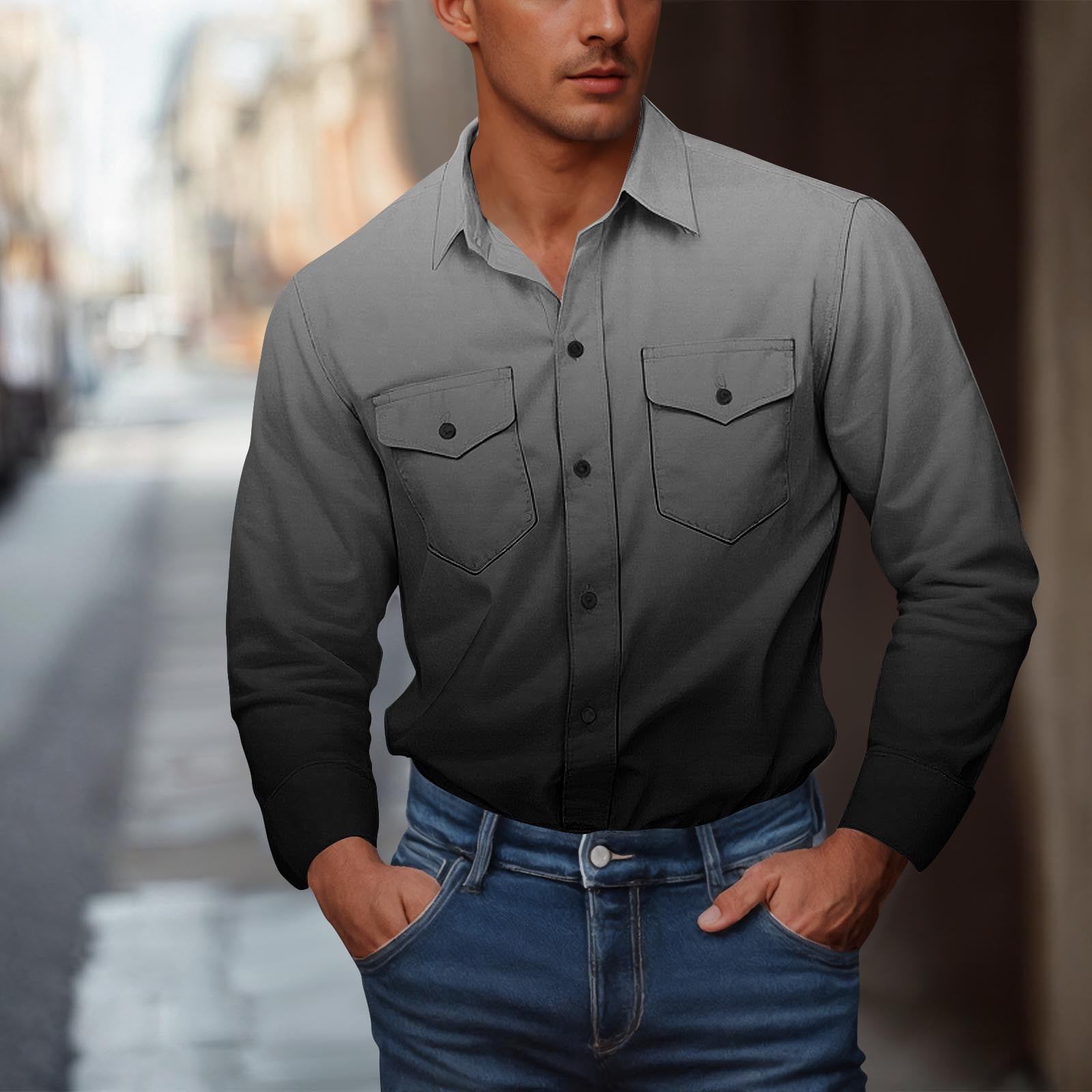 hlysgo Button Down Shirts for Men Long Sleeve Gradient Color Work Shirt ...