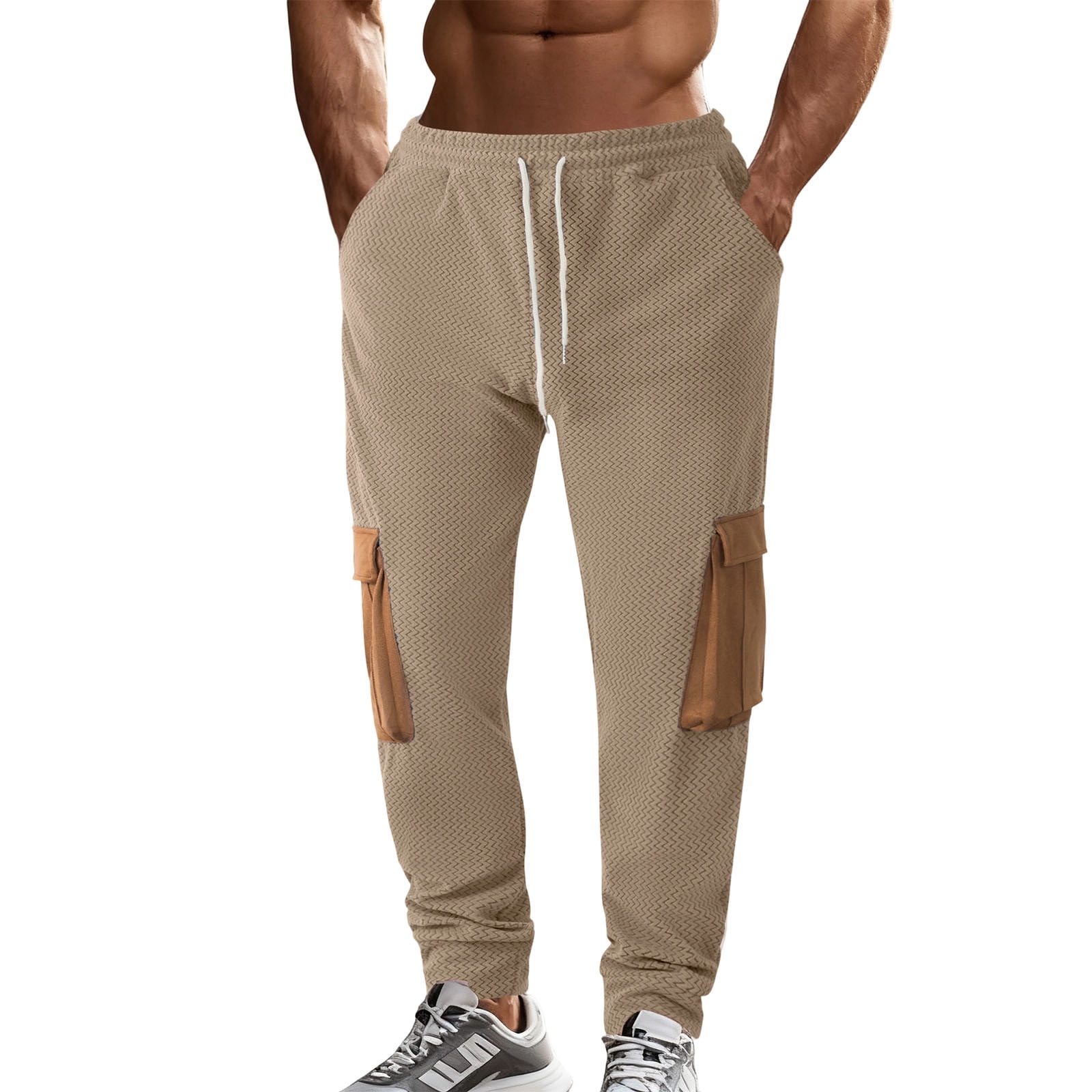 hlysgo Cargo Sweatpants for Men with Pockets Elastic Waist Drawstring ...