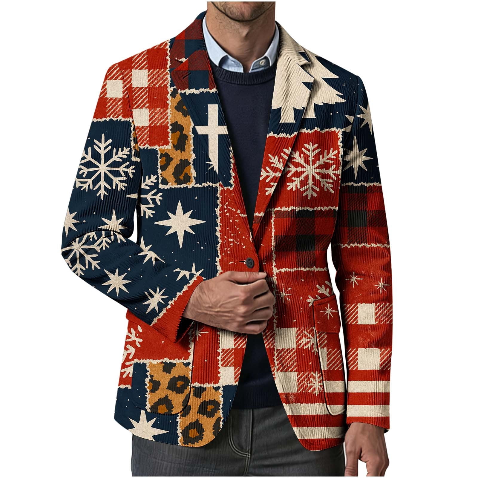 hlysgo Christmas Blazer for Men Trendy Xmas Print Party Sport Jacket ...