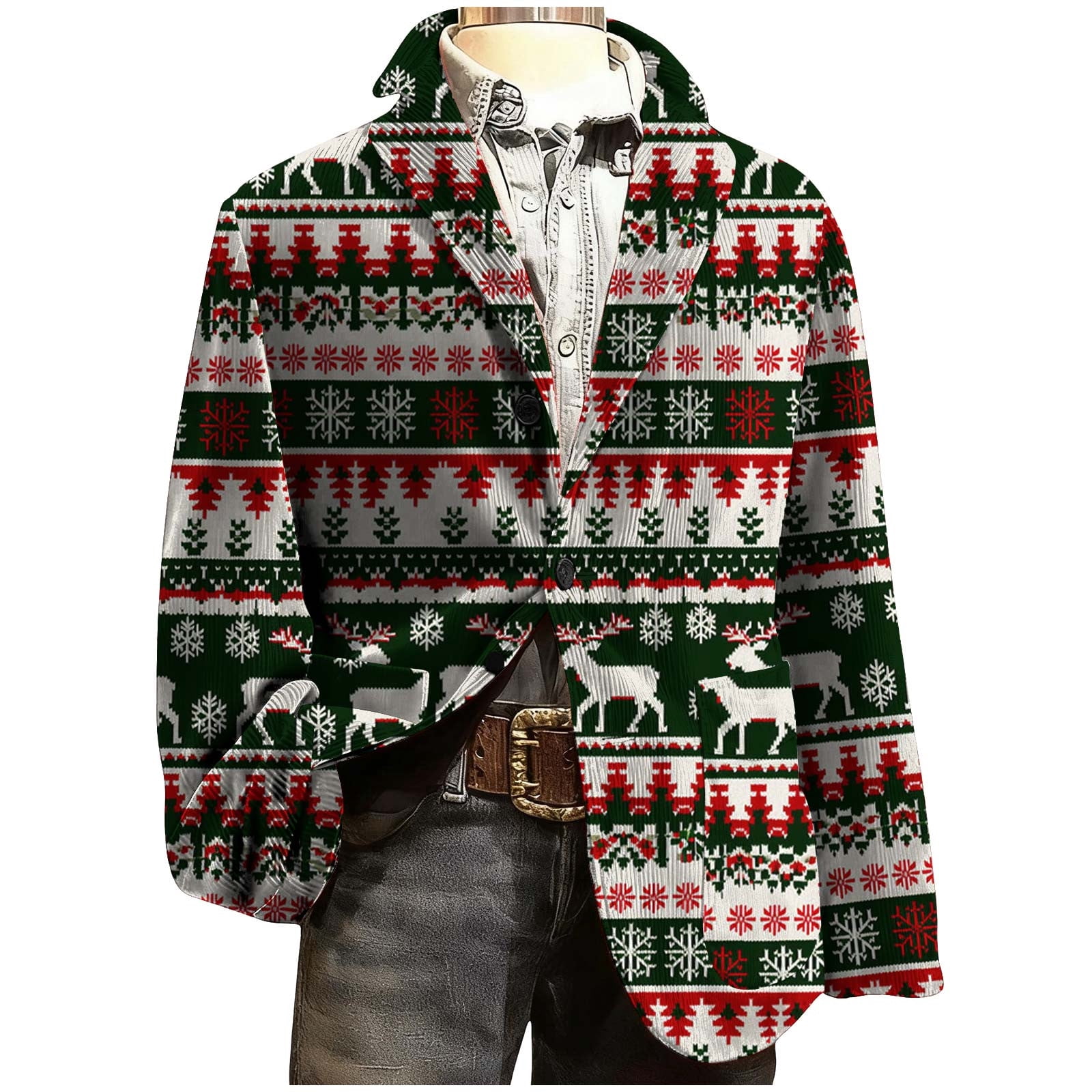 hlysgo Christmas Blazer Mens Regular Fit Snowflake Reindeer Xmas Print ...