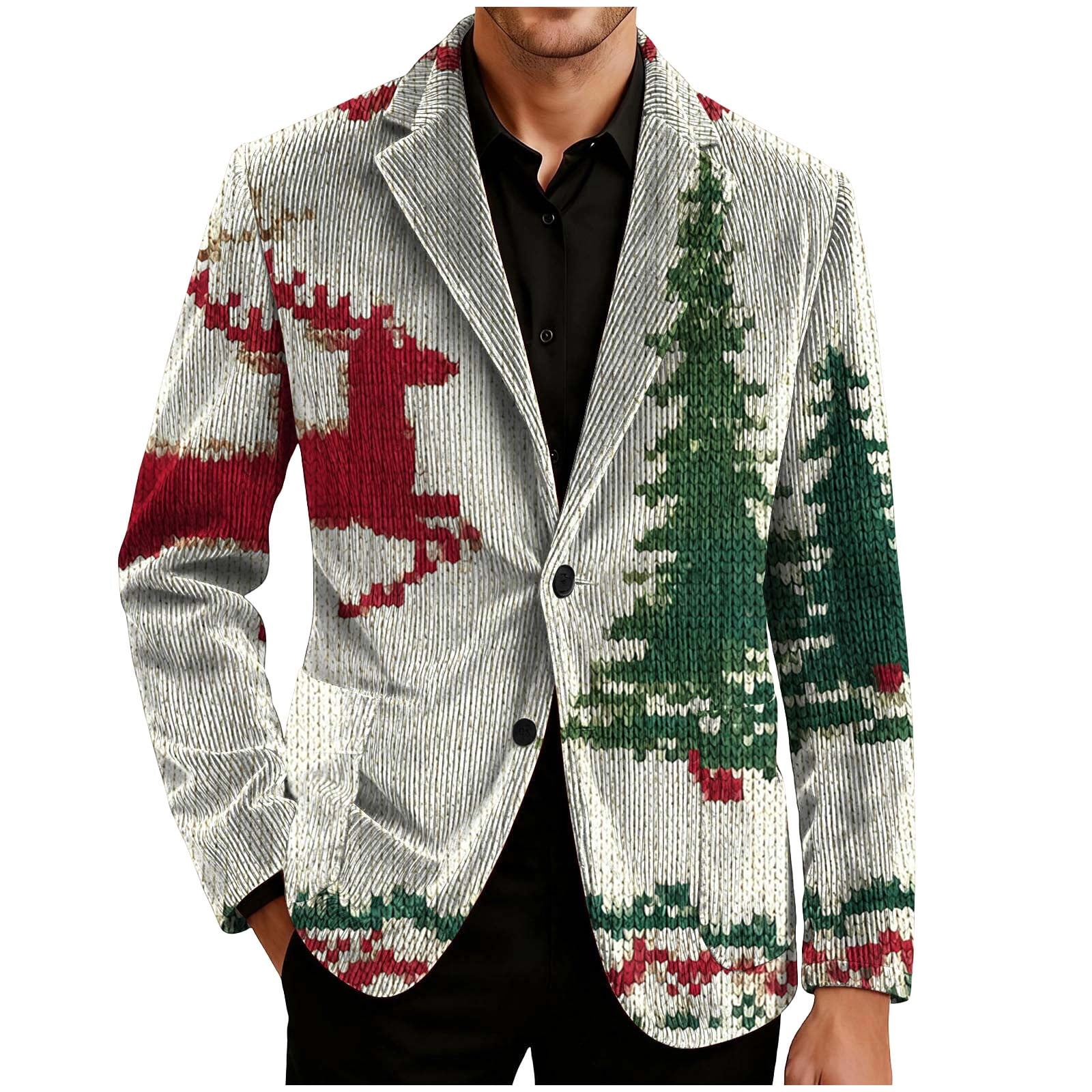 hlysgo Christmas Blazers for Men Funny Xmas Tree Reindeer Graphic ...