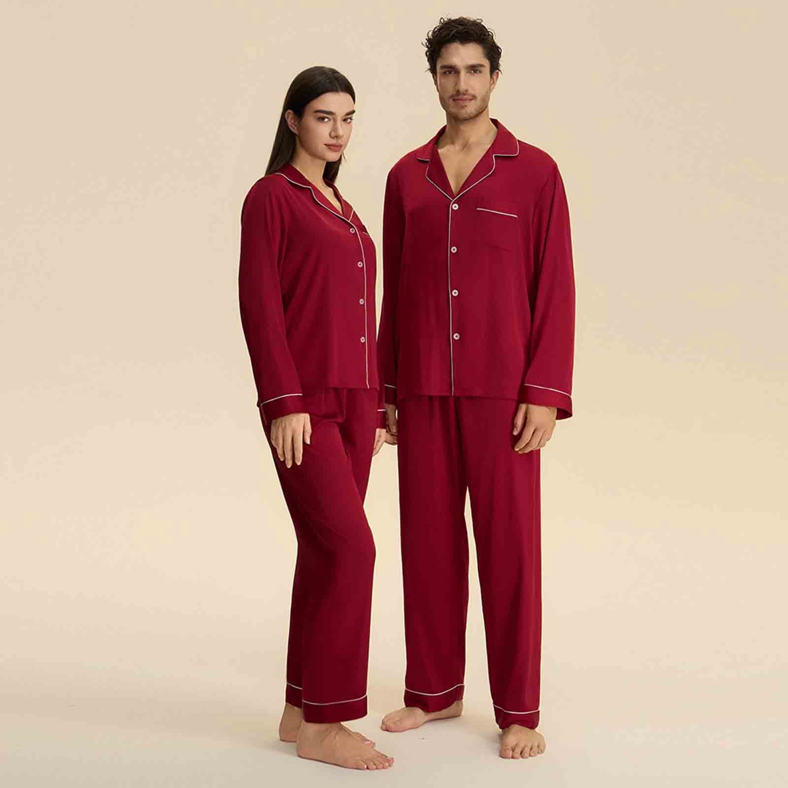 hlysgo Matching Pajamas for Couples Valentines Cozy Button Down Satin ...