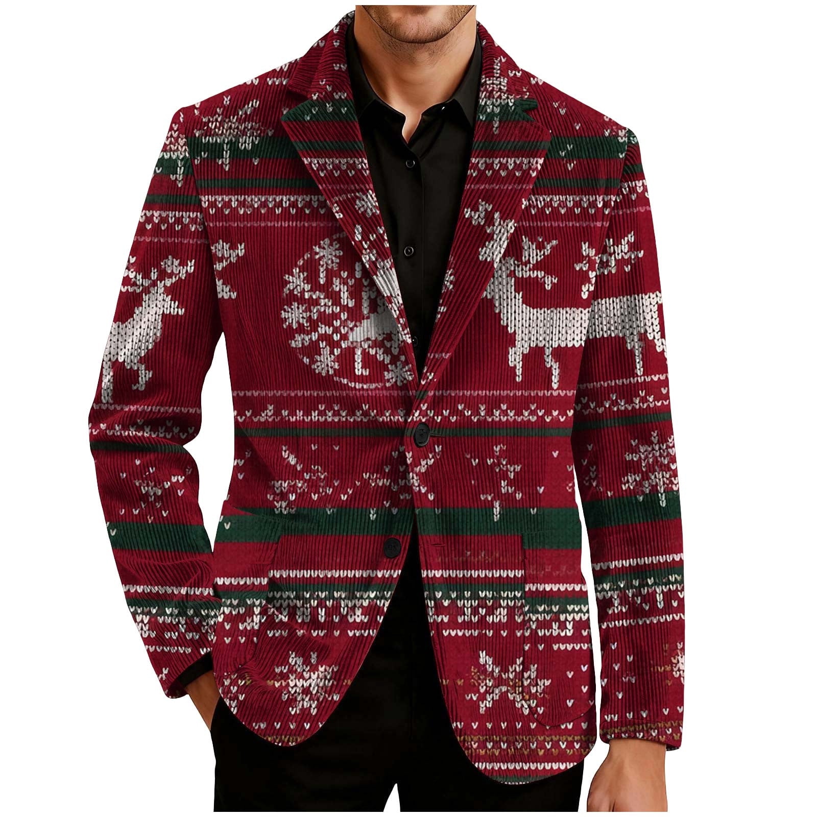 hlysgo Men's Christmas Blazers Corduroy Suit Jacket Slim Fit Xmas ...