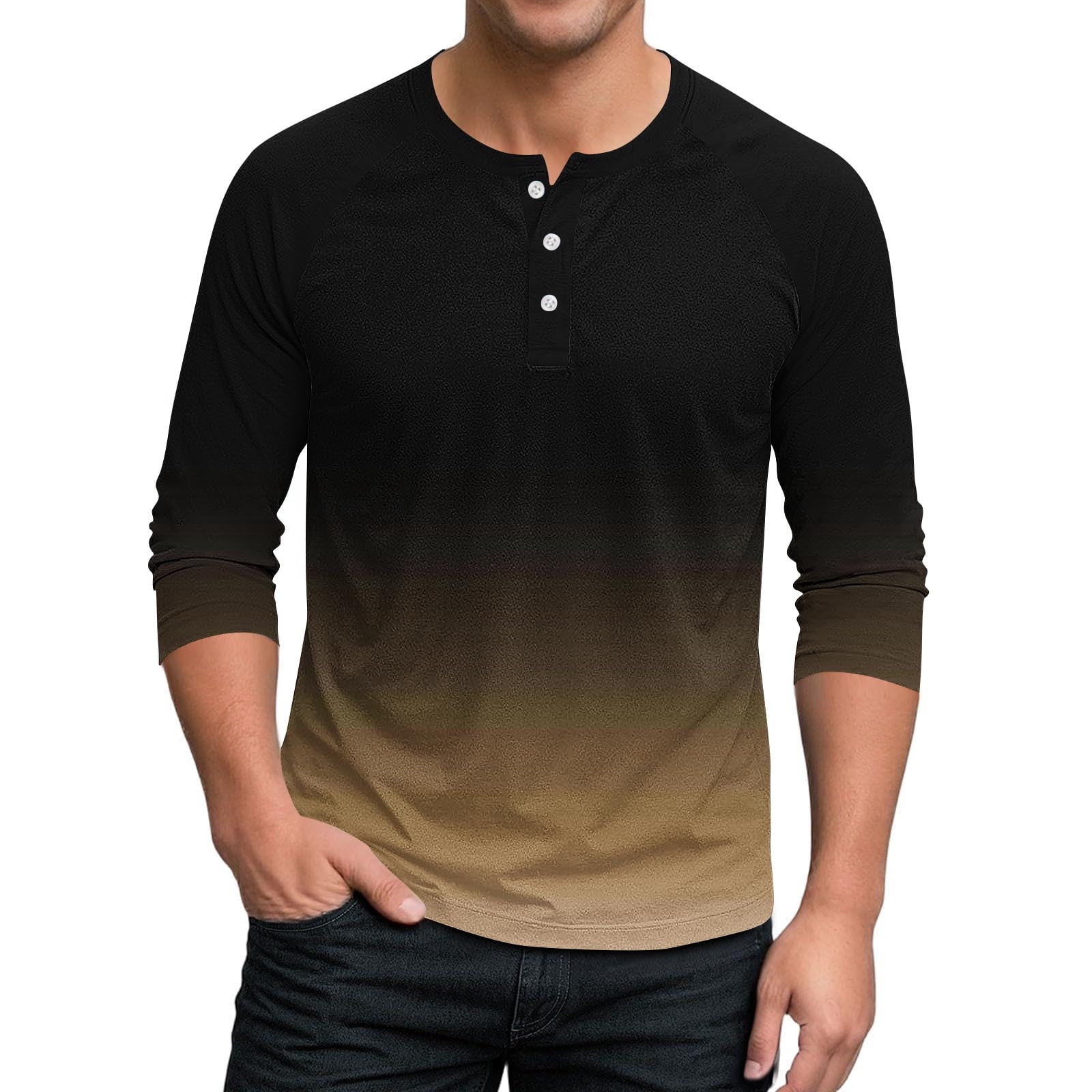 hlysgo Men's Henley Shirts Trendy Gradient Color 3/4 Sleeve Graphic ...