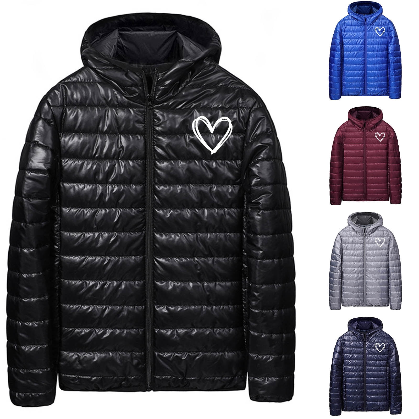 hlysgo Men's Puffer Jackets Trendy Heart Graphic Zip up Winter Coats ...