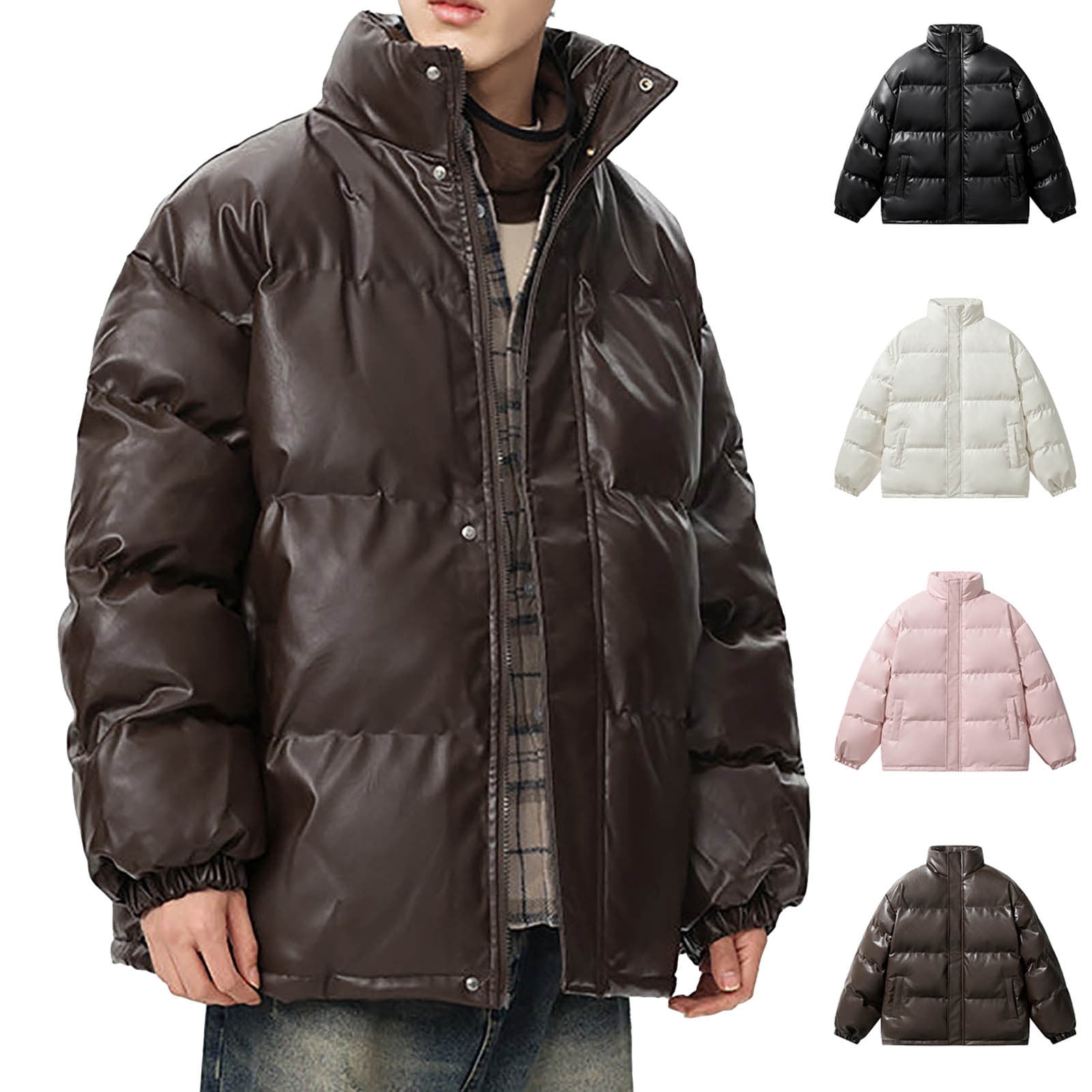 hlysgo Men's Puffer Jackets no Hood Shiny Full Zip up Quilted Puffy ...