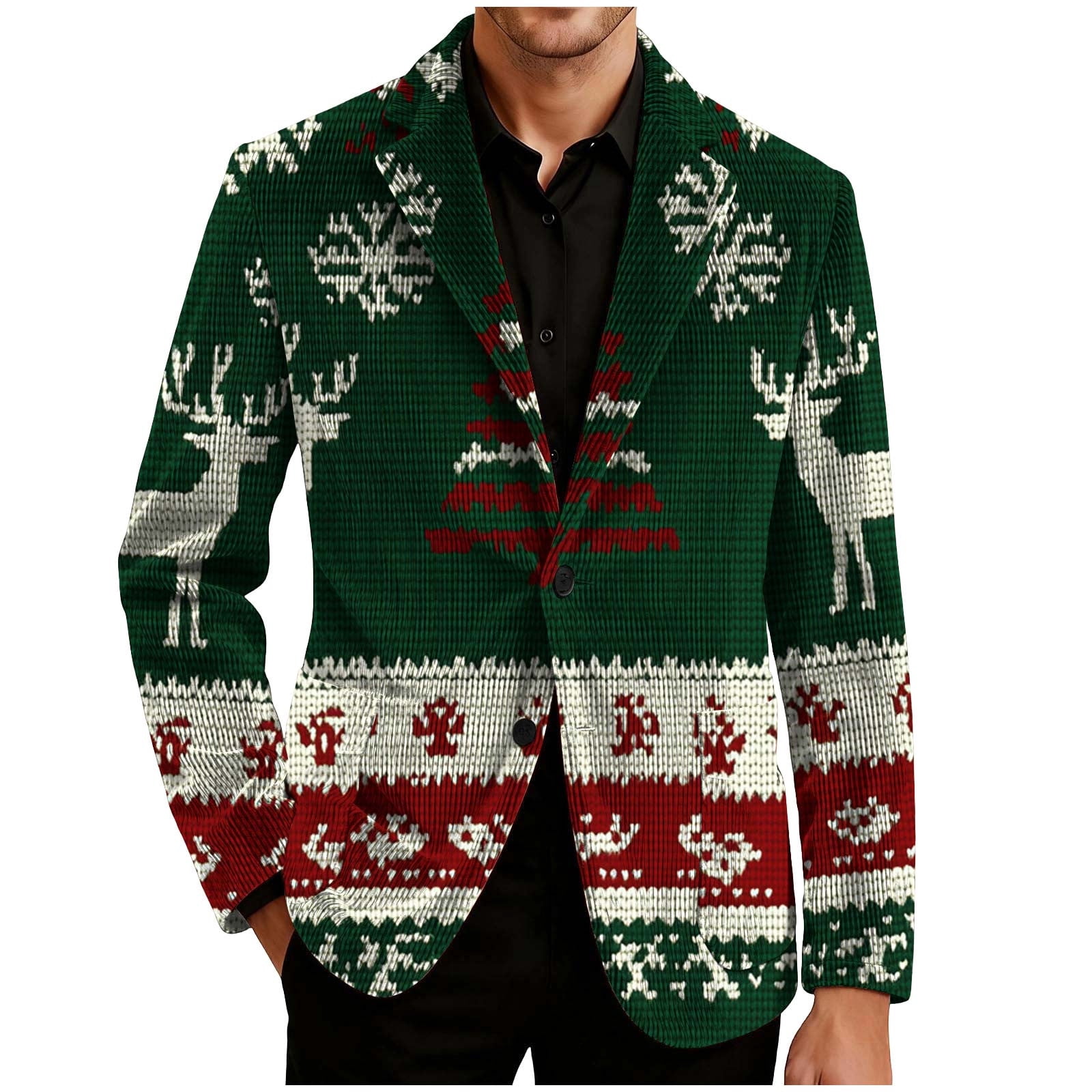 hlysgo Men's Vintage Christmas Blazer Casual Snowflake Reindeer Graphic ...