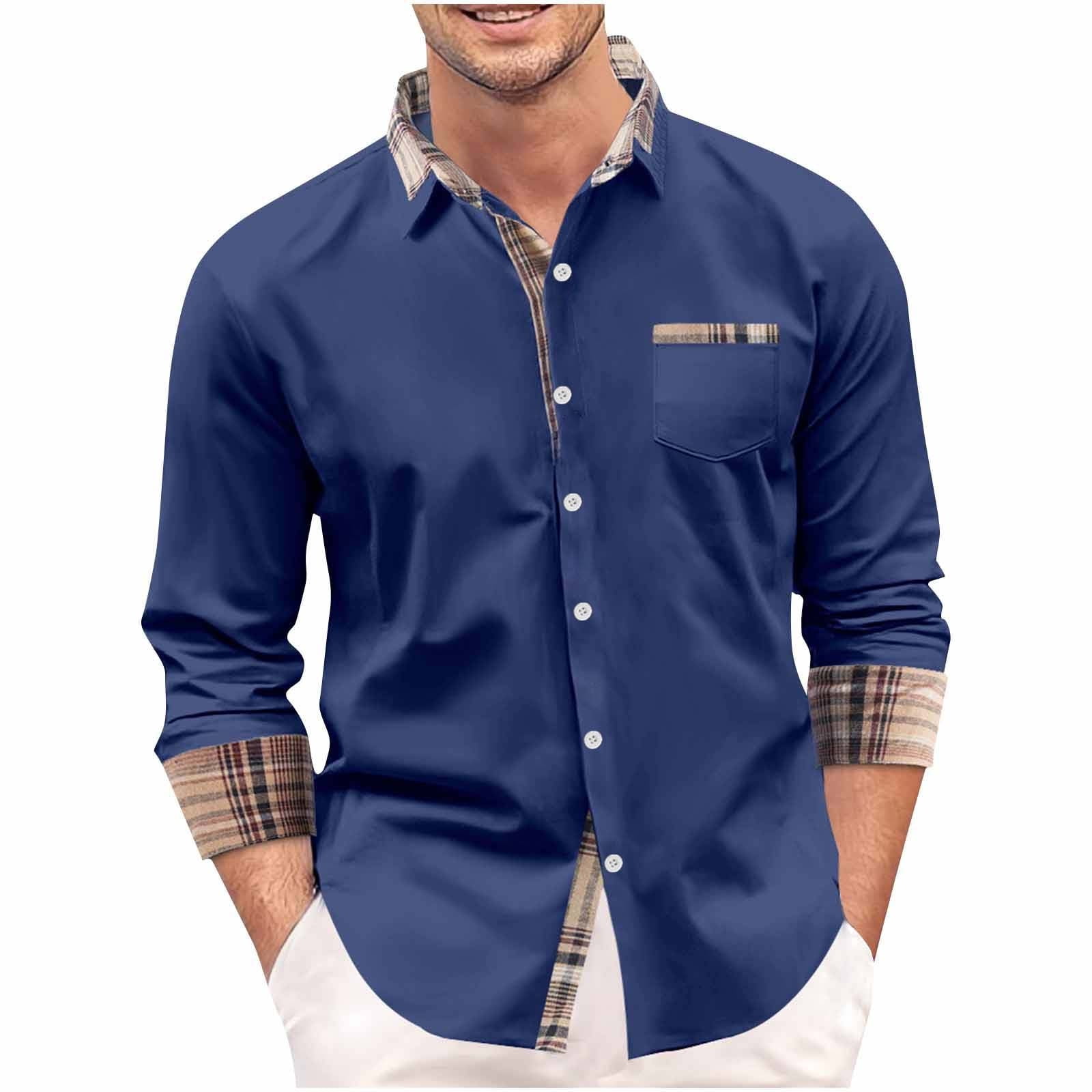hlysgo Mens Button Down Shirts Casual Stylish Checked Print Long Sleeve ...