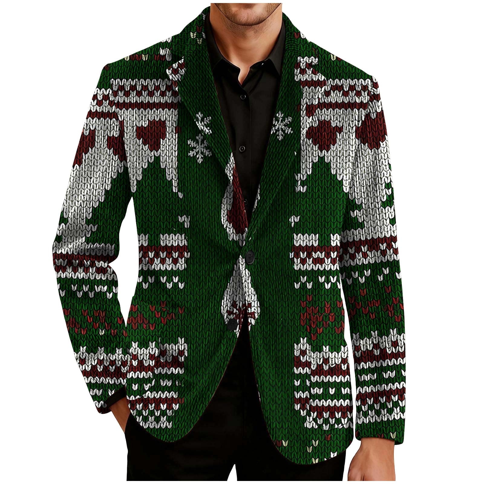 hlysgo Mens Christmas Corduroy Blazer Jackets Funny Xmas Tree Print ...