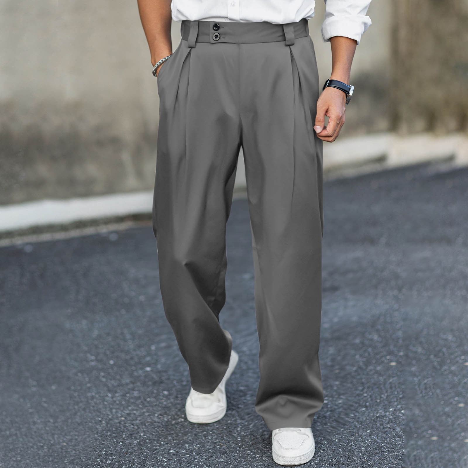 hlysgo Mens Dress Slacks Trendy Pleated Baggy Dress Pants for Men ...