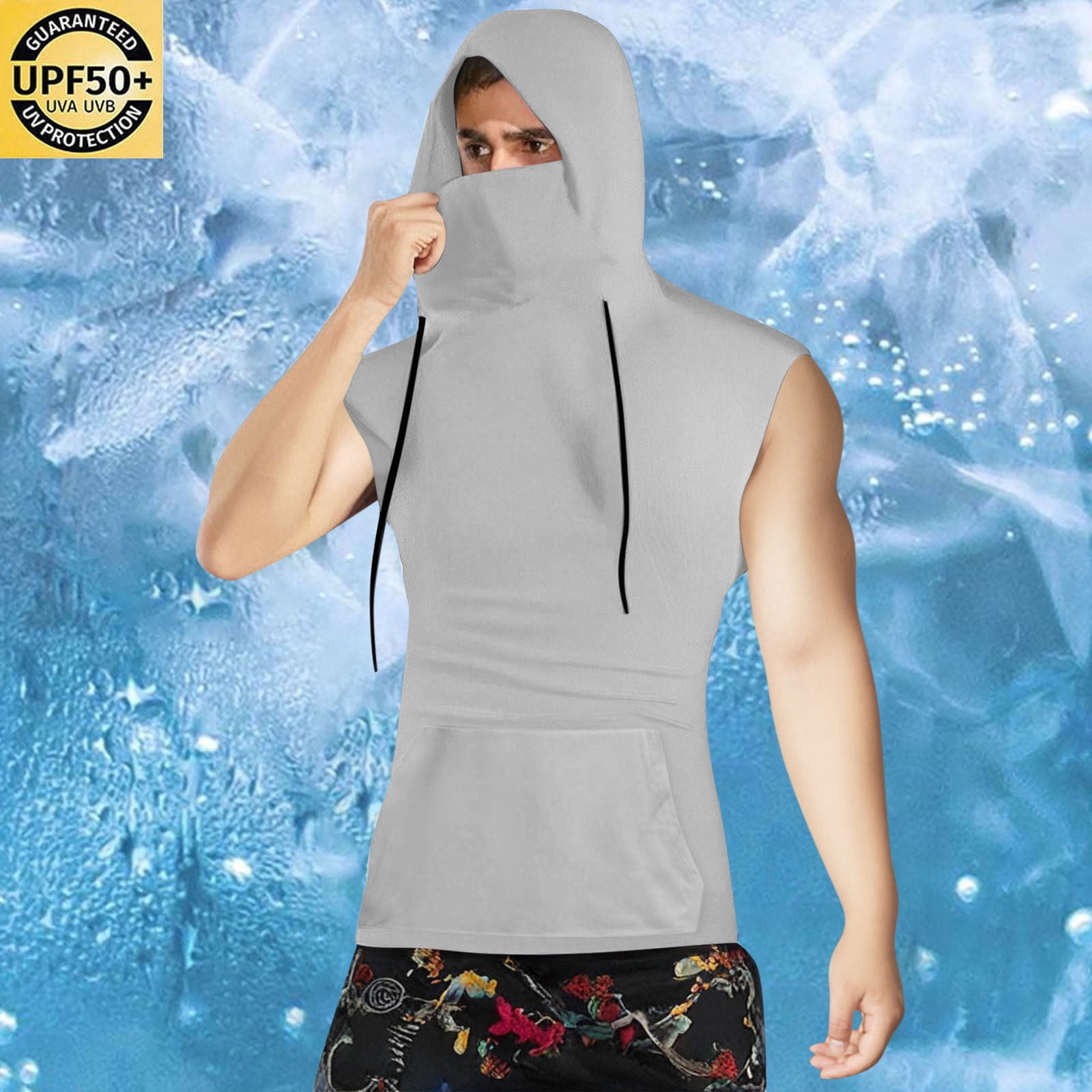 hlysgo Mens Face Mask Hoodies with Pocket Summer Solid Color Workout ...