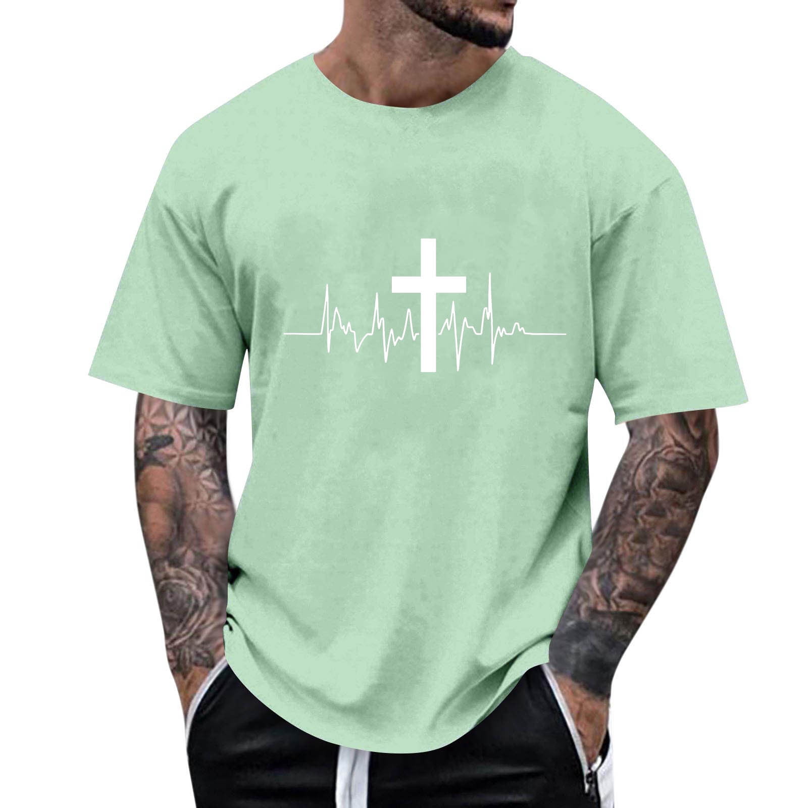 hlysgo Mens Graphic T Shirts Casual Stylish Cross Printed Short Sleeve ...