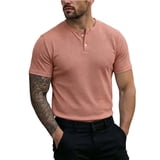 hlysgo Mens Henley Shirt Short Sleeve Casual Button Basic Tees Slim Fit ...