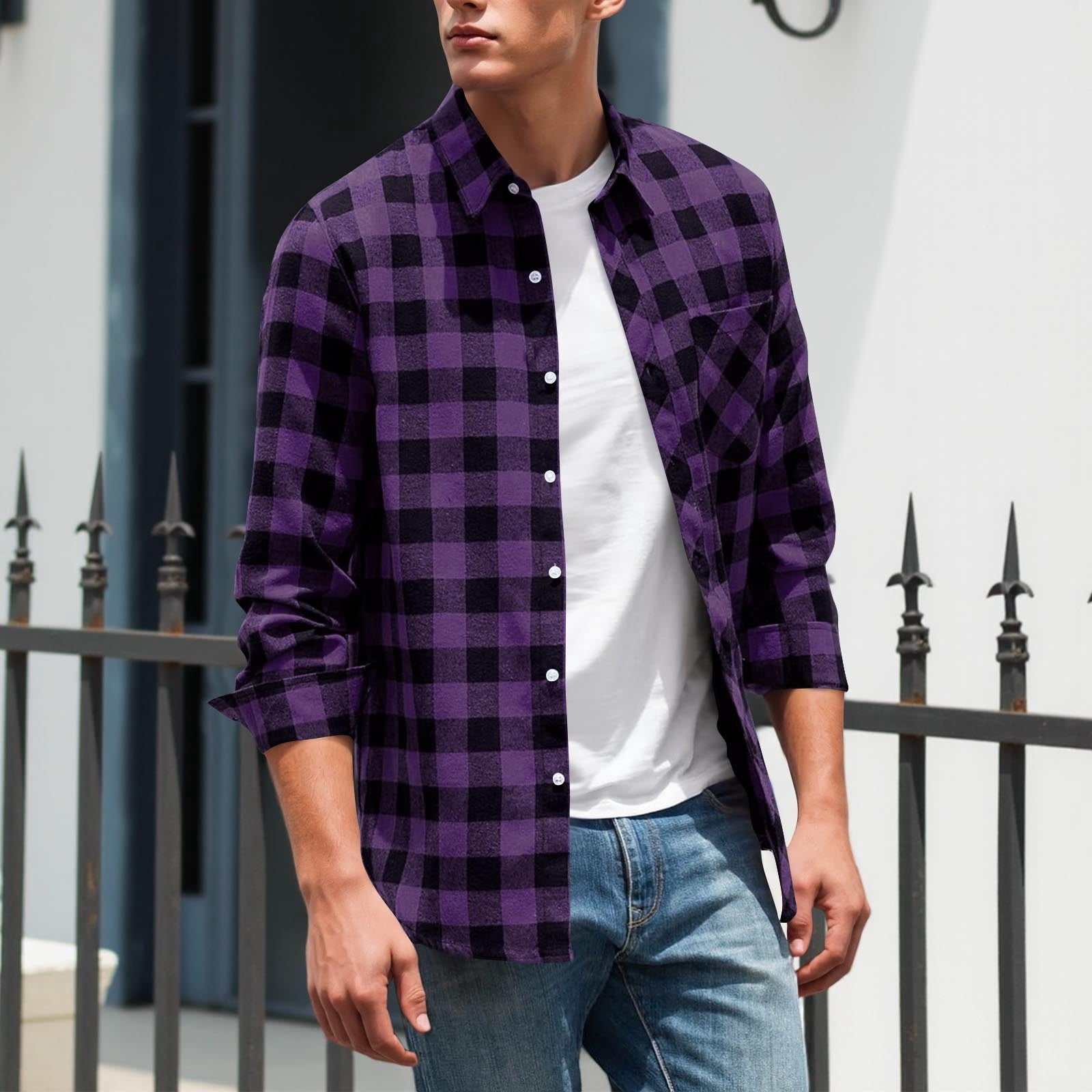 hlysgo Mens Plaid Shirts Long Sleeve Button up Going Out Flannel Shirt ...