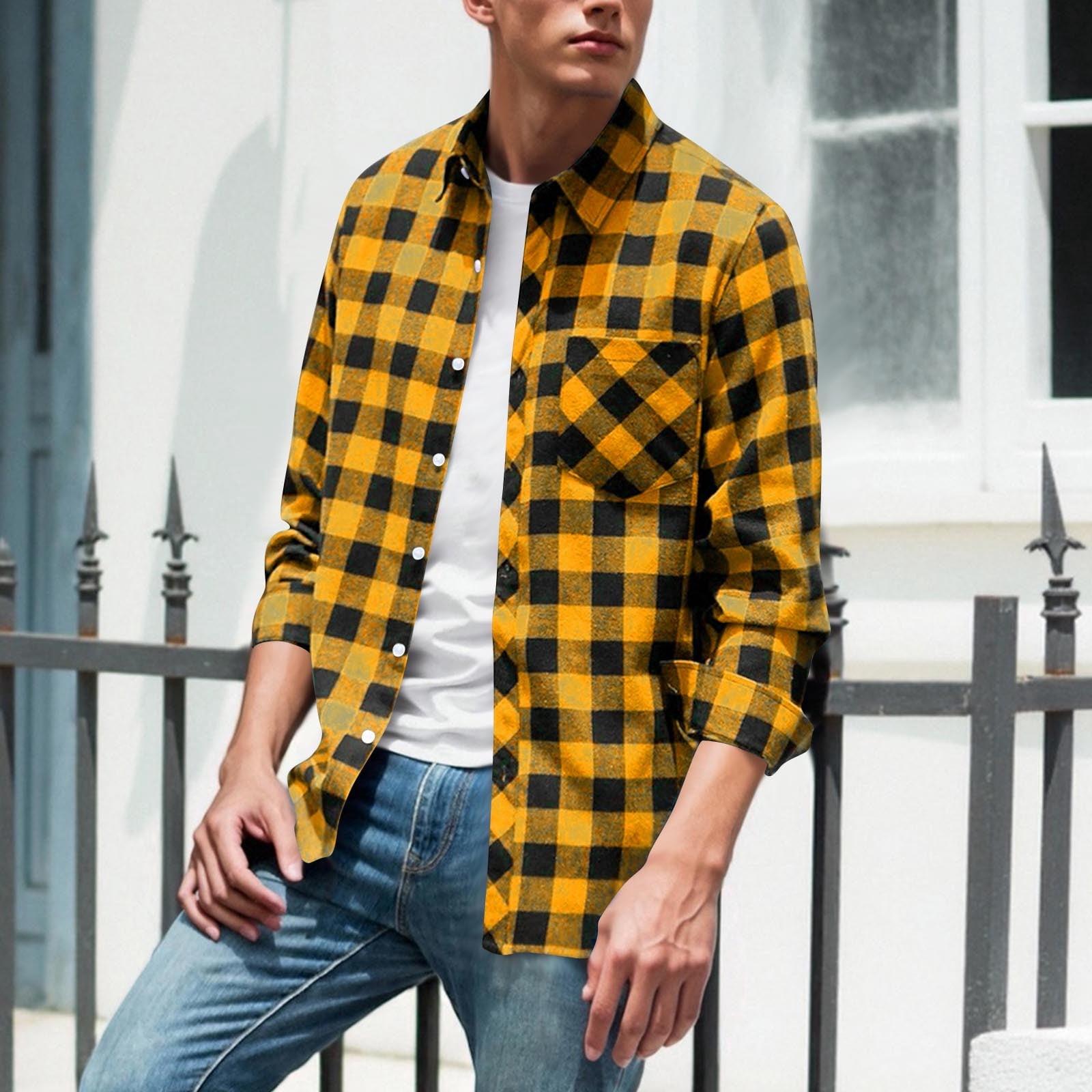 hlysgo Mens Plaid Shirts Long Sleeve Button up Going Out Flannel Shirt ...