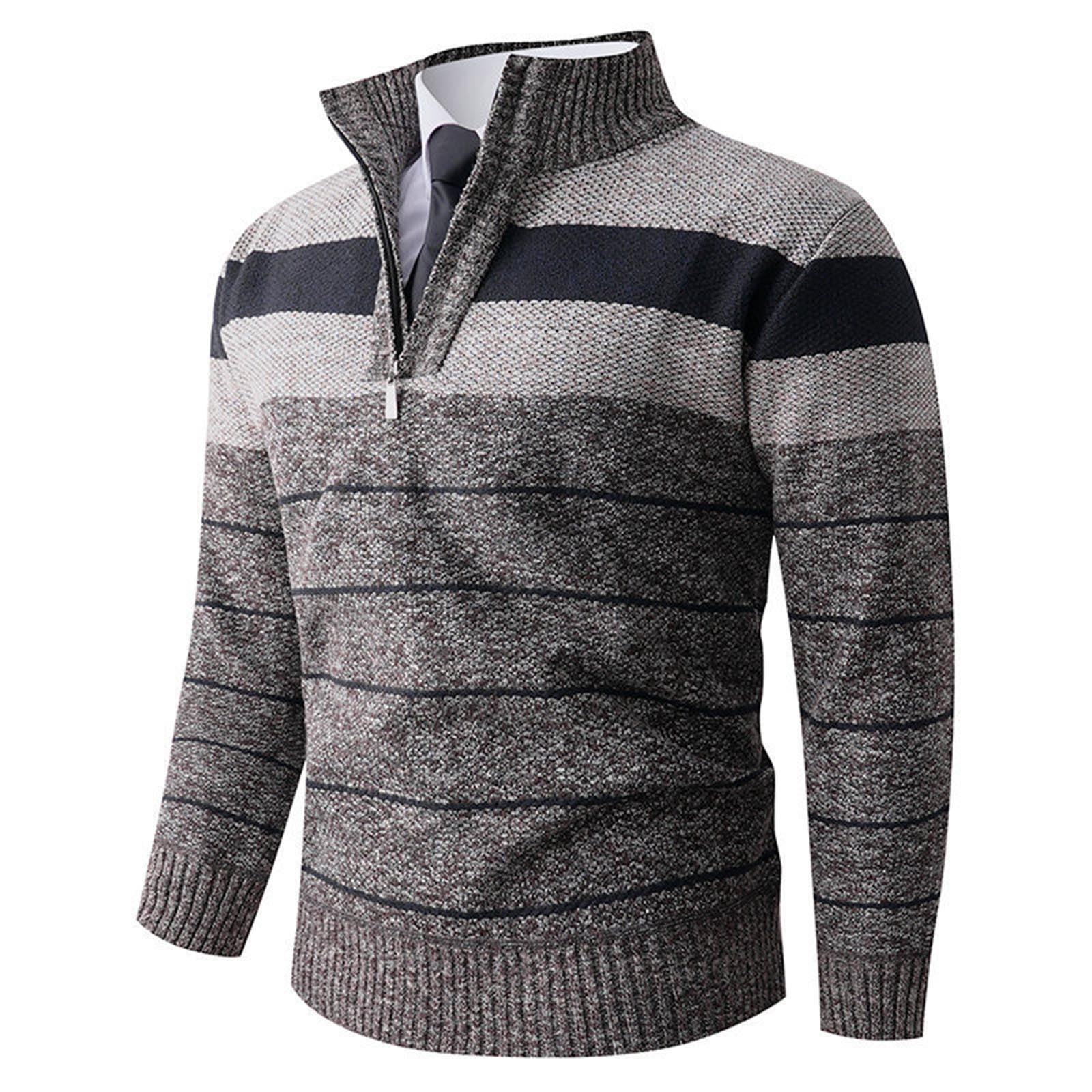 hlysgo Mens Quarter Zip Sweater Trendy Striped Color Block Long Sleeve ...