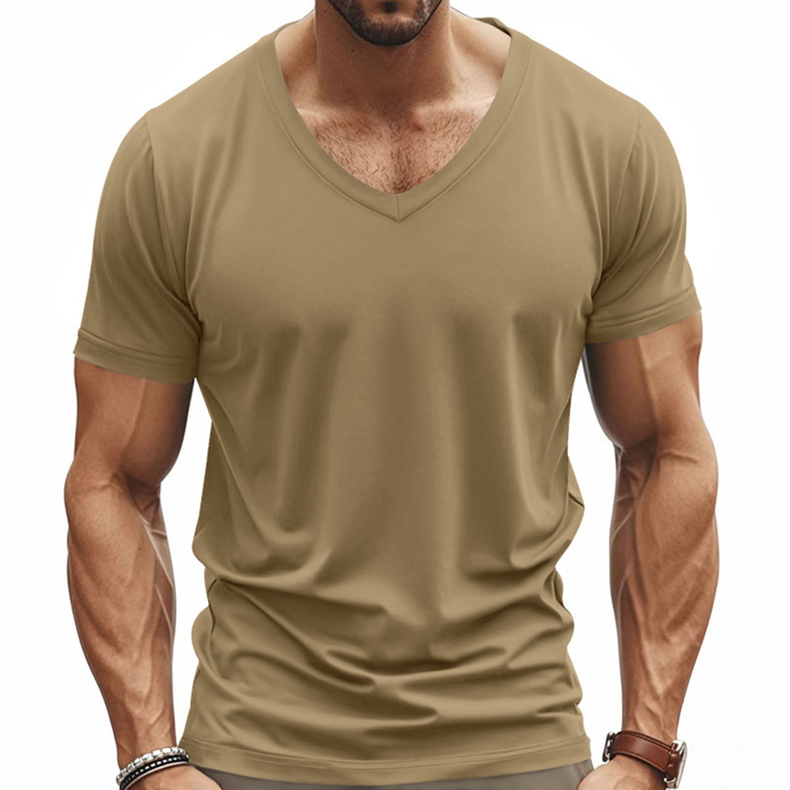 hlysgo Mens Shorts Sleeve Basic Tee Shirts Casual V Neck Solid Color T ...
