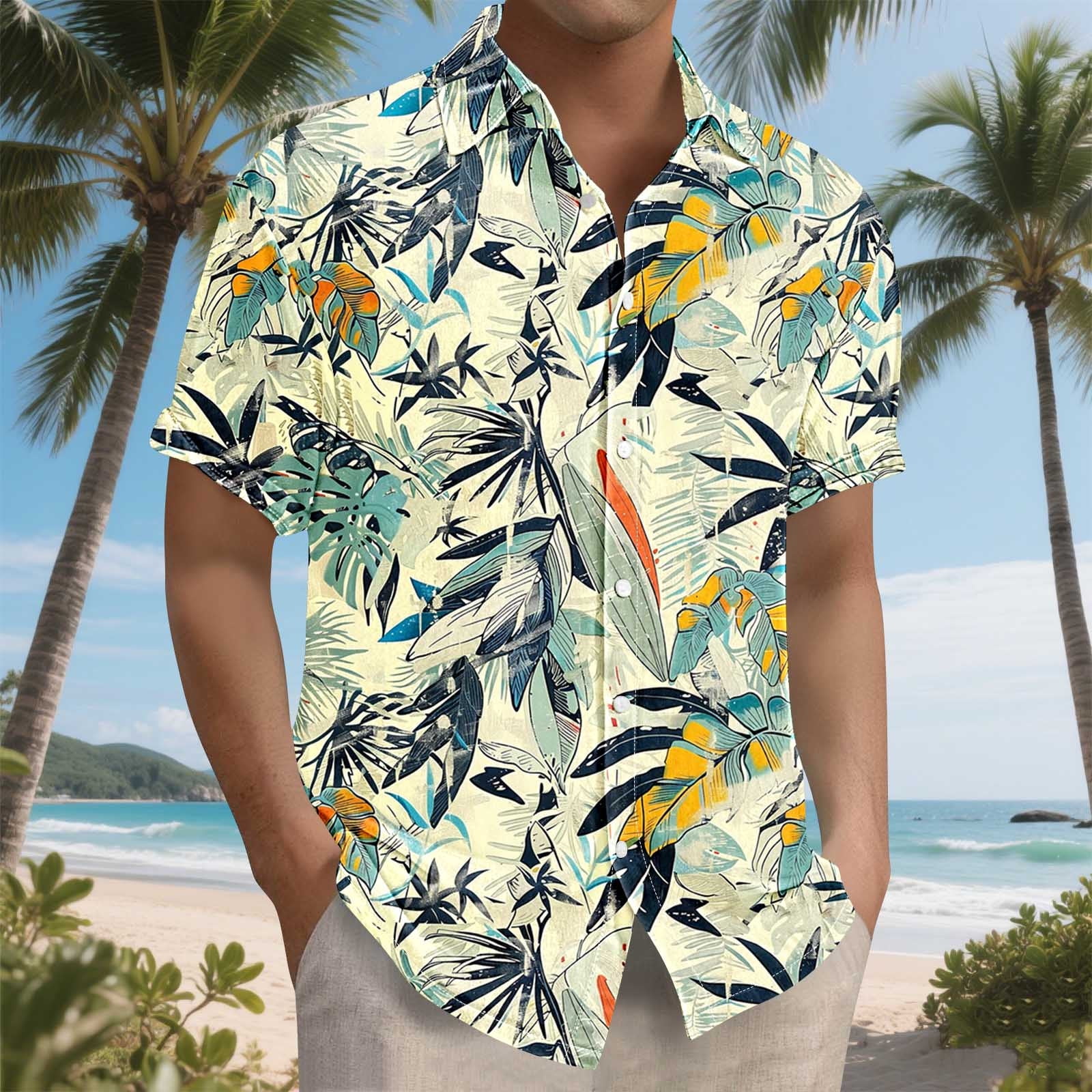 hlysgo Mens Summer Button Down Shirts Big and Tall Casual Palm Tree ...