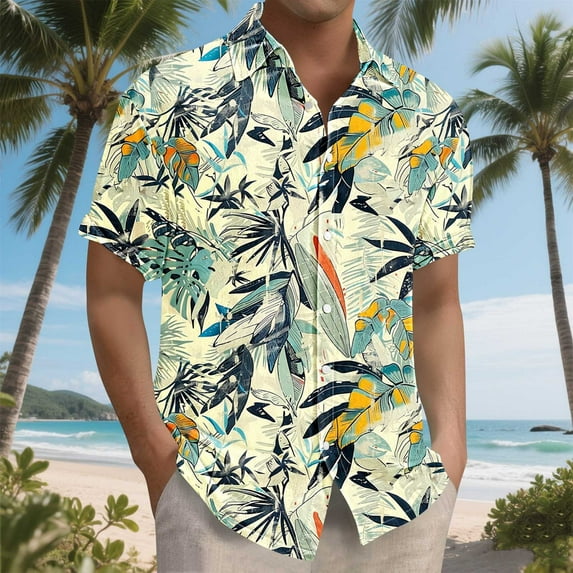 hlysgo Mens Summer Button Down Shirts Big and Tall Casual Palm Tree ...
