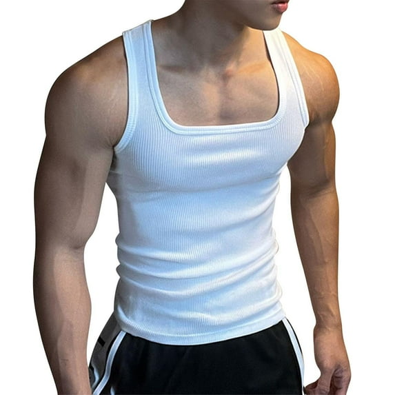 hlysgo Mens Undershirts Ribbed Tank Tops Stretchy Slim Fit Solid Color ...
