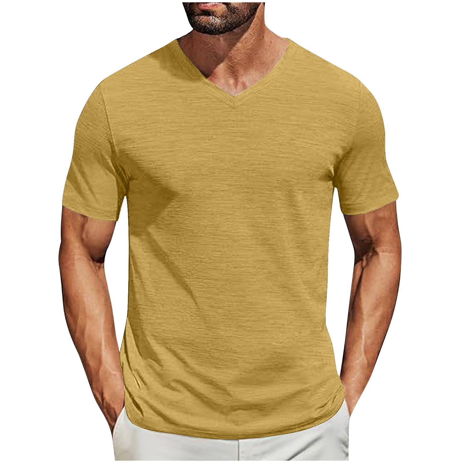 hlysgo Mens V Neck Tee Shirts Fitted Solid Color Short Sleeve Basic ...