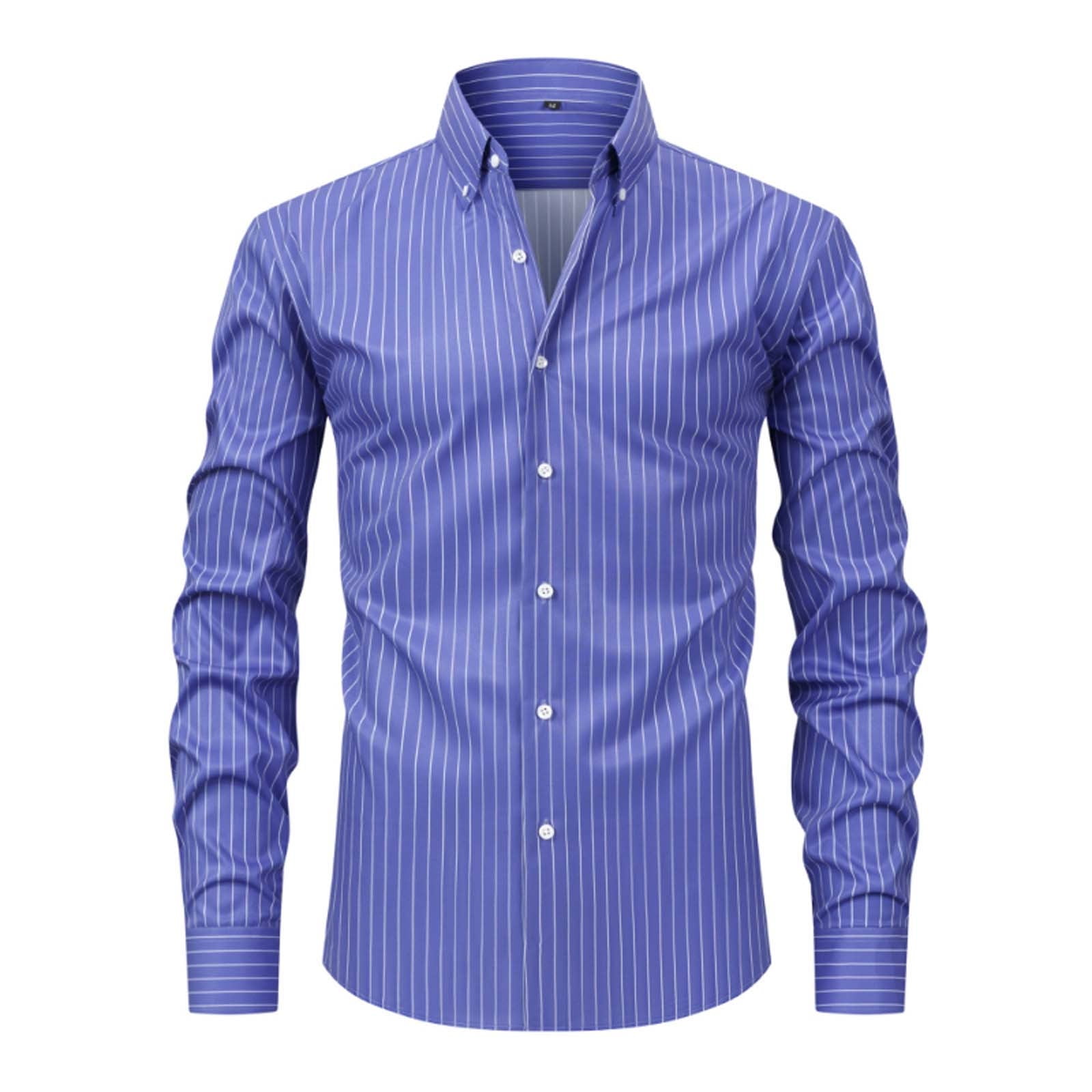 hlysgo Striped Button Down Dress Shirts for Men Business Casual Long ...