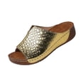 hlysgo Women's Embossed Open Toe Wedge Mule Slides Contrast Brown Sole ...