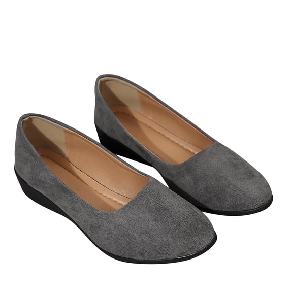 hlysgo Women's Suede Round Toe Low Wedge Heel Slip On Comfort Walking ...