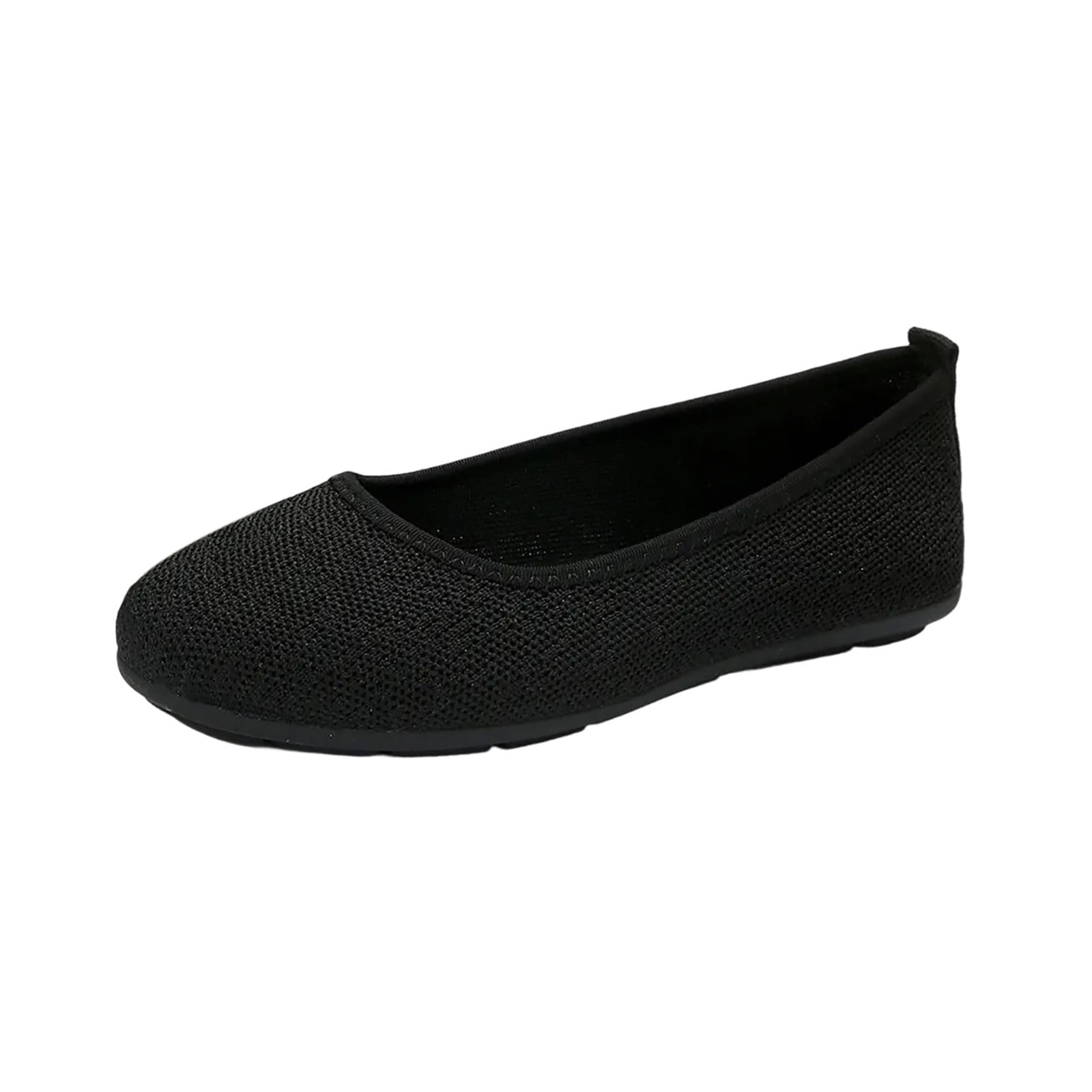 hlysgo Women's Wide Toe Box Flats Round Toe Ballet Shoes Washable Knit ...