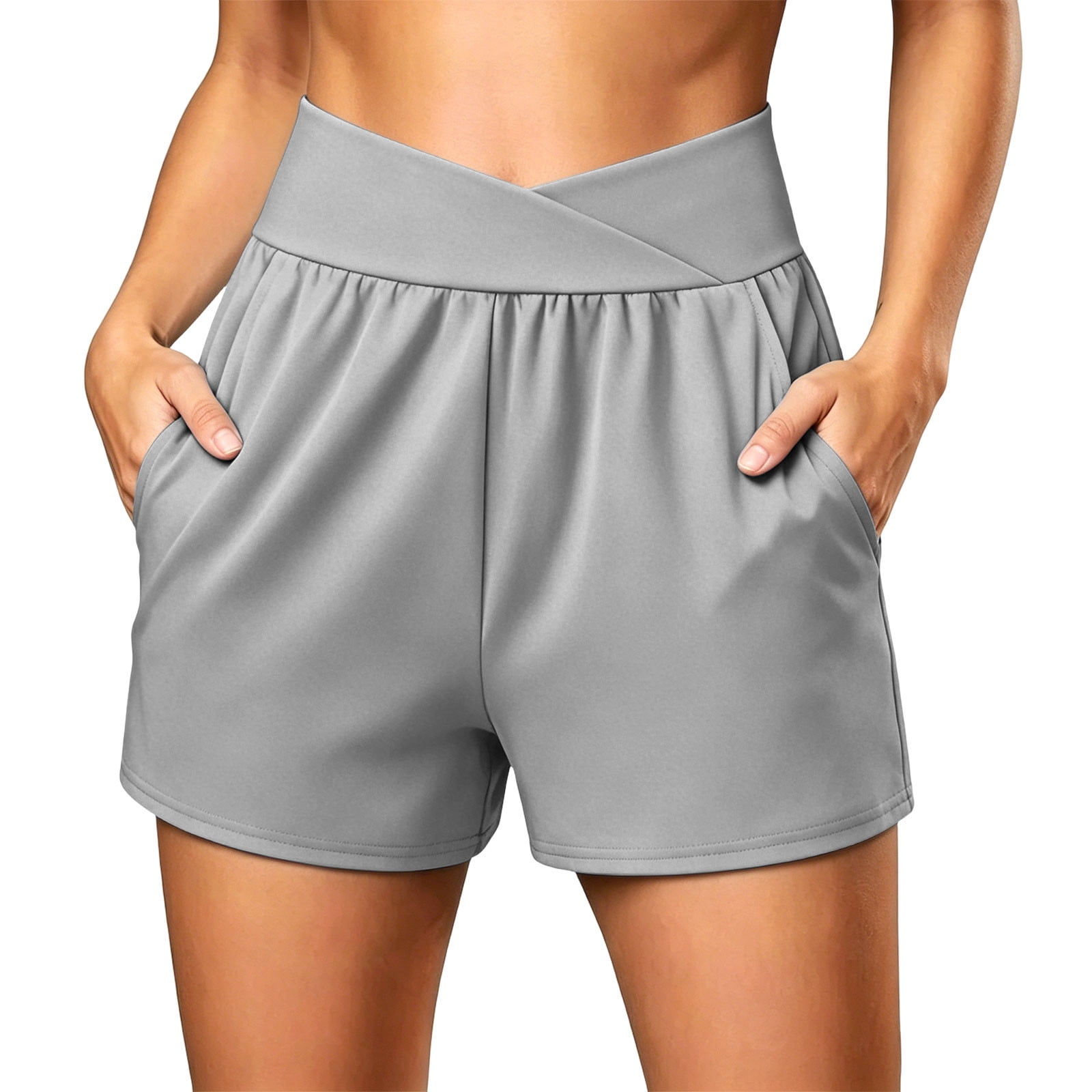 hlysgo Women's Workout Shorts Athletic Running Shorts Crossover High ...