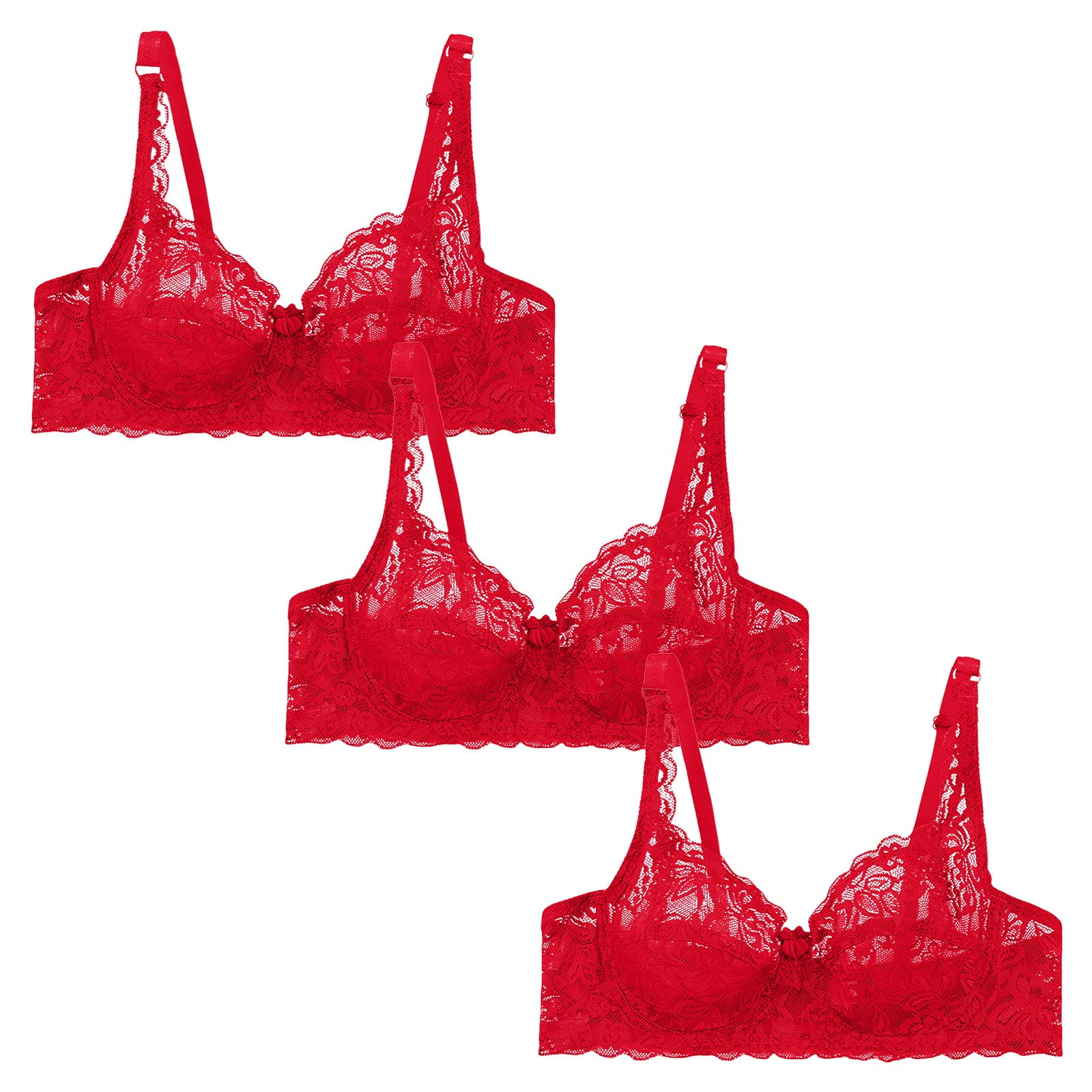 hoadeuw Plus Size Lace Bras for Women Pack of 3 Push Up Lightly Lined ...