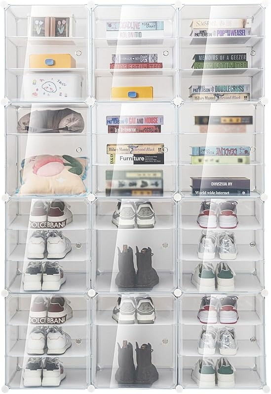 hoe Rack Organizer 12 Tier DIY Shoe Cabinet, 96 Pairs White Plastic ...