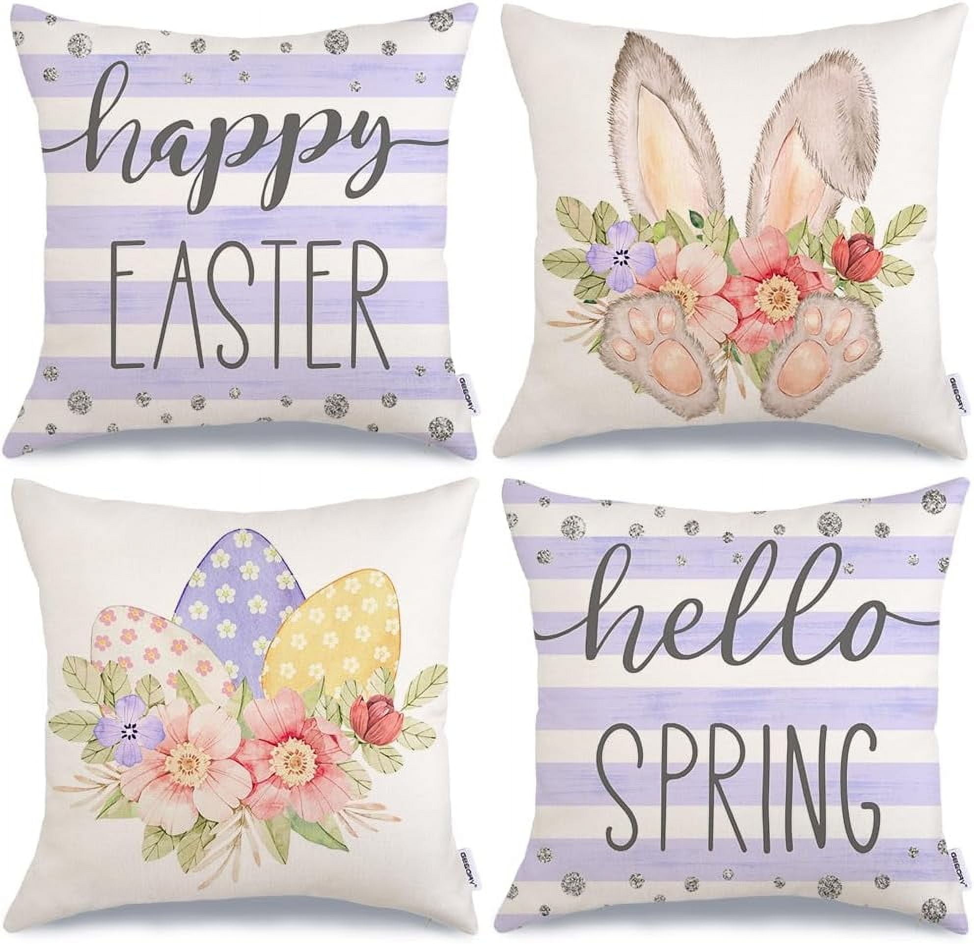 hofaaa Happy Easter Pillow Covers 18x18 Inch Set of 4, Striped Hello ...