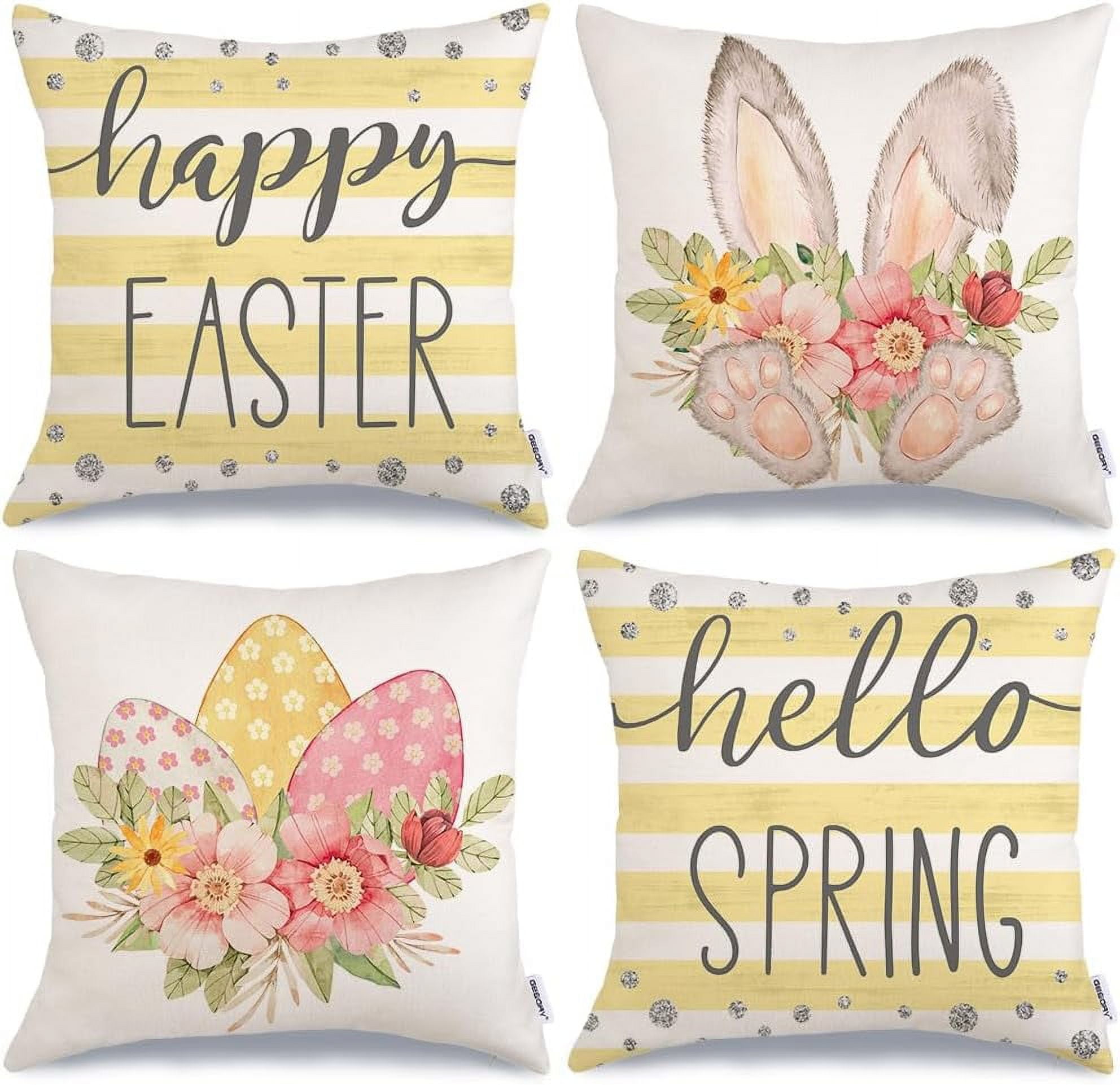 hofaaa Happy Easter Pillow Covers 20x20 Inch Set of 4, Striped Hello ...