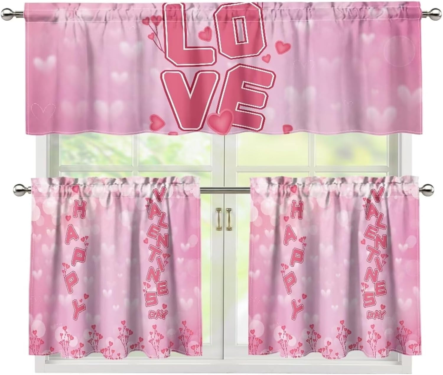 hokoe Valentine''s Day Curtain Valance Pink Love Heart Rod Pocket ...