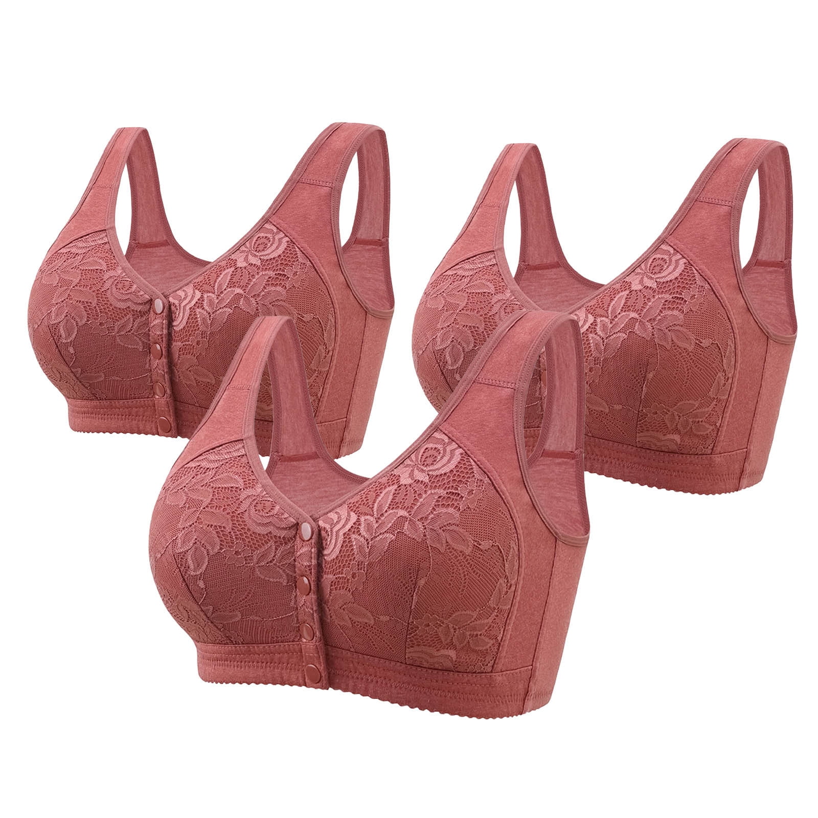 hoksml 3PC Bra, Plus Size Bra, Front Button Bra, printedting Embroidery ...