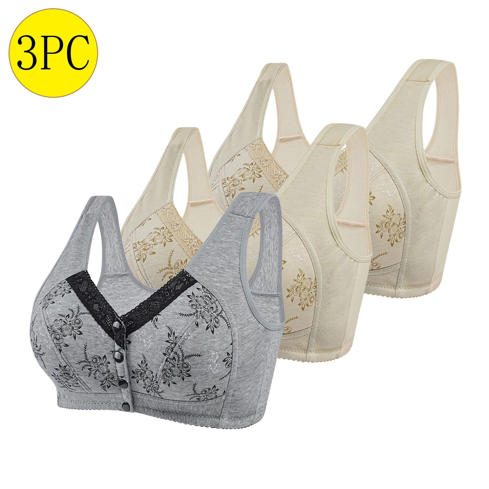 hoksml 3PC Women Front Button Bra, Everyday Tank Bras, Wireless Push Up ...