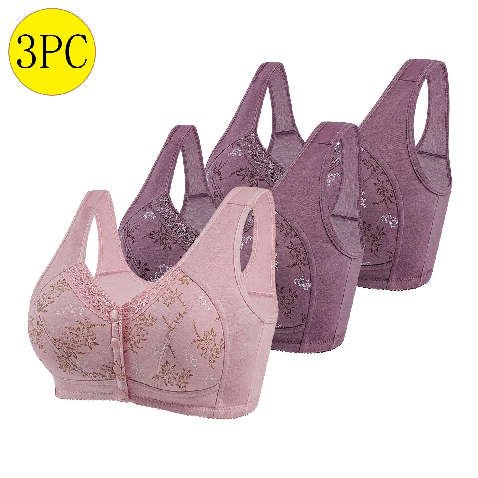 hoksml 3PC Women printedting Sports Bra, Front Button Bra, Everyday ...